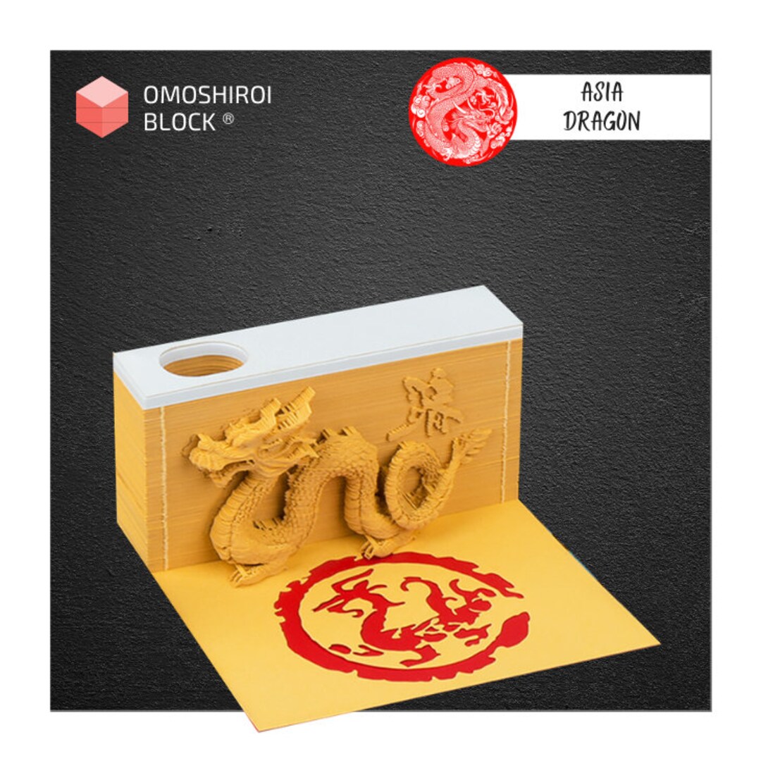 Omoshiroi Block Asia Dragon 3D Memo Pad With Pen Holder Paper Model ...