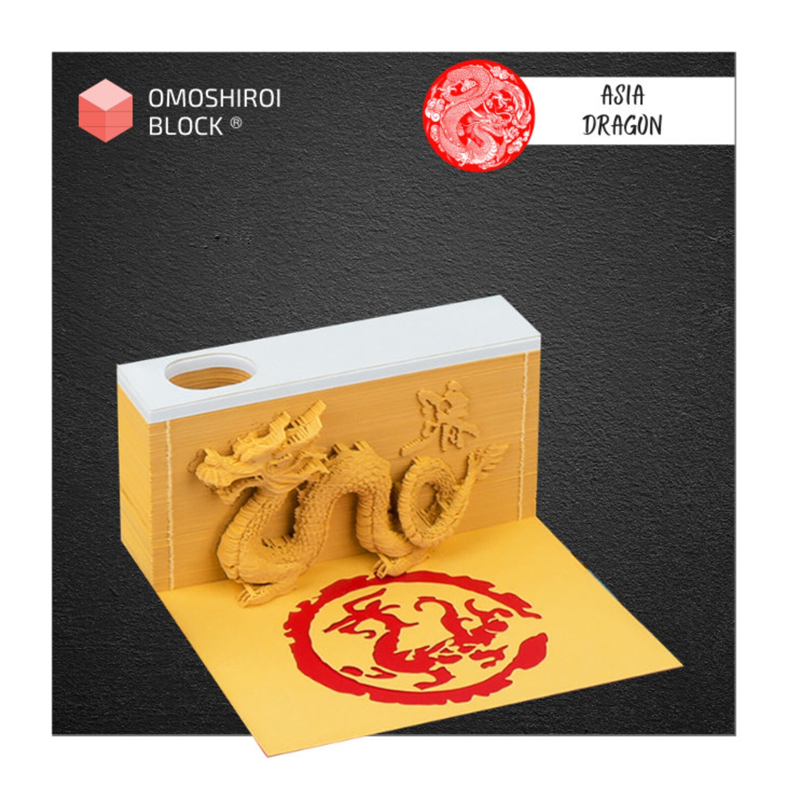 Omoshiroi Block Asia Dragon 3D Memo Pad With Pen Holder Paper Model ...