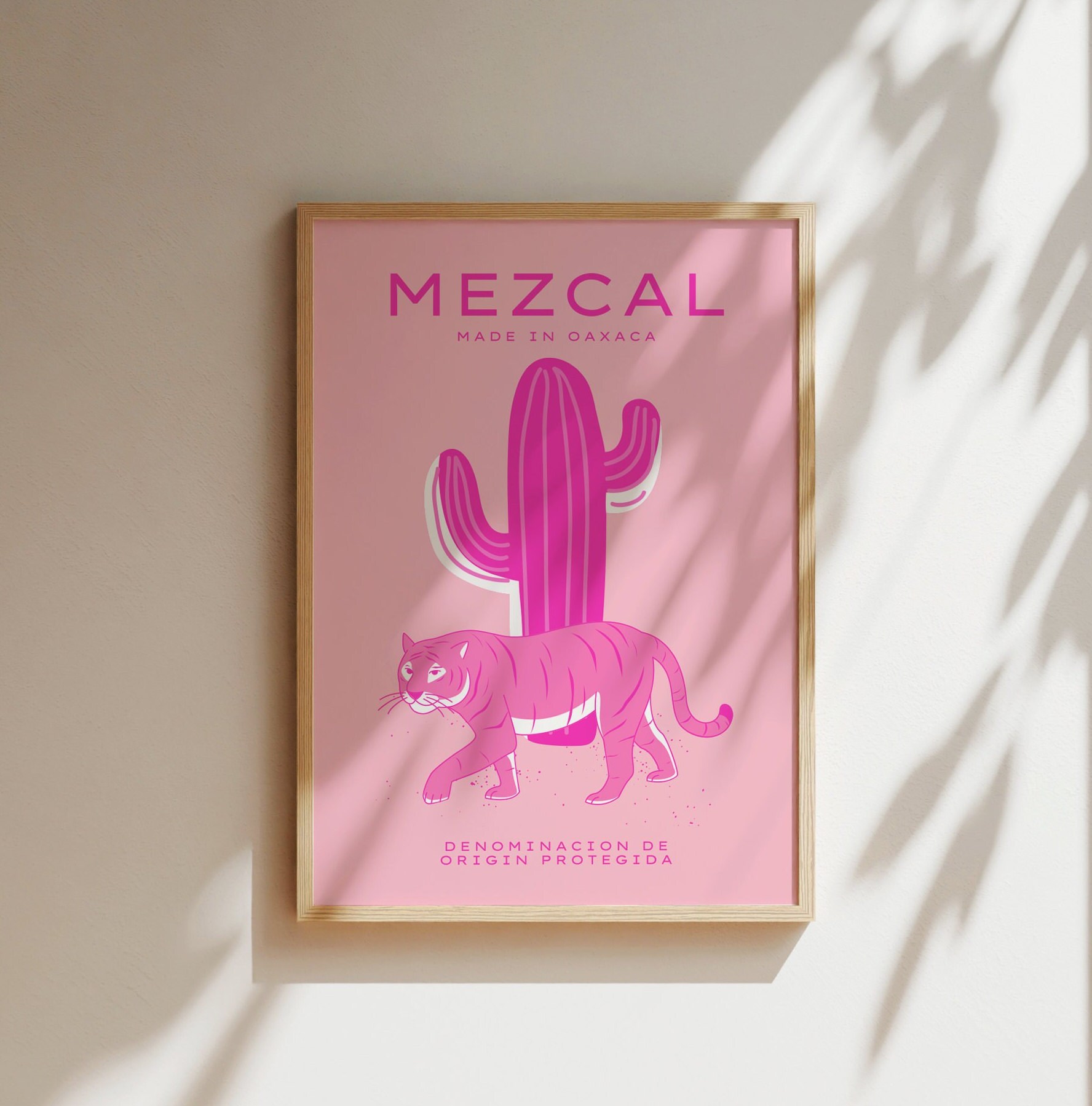 Cute Pink Vintage Oaxaca Mezcal Tequila Bar Cart Wall Art Dopamine ...
