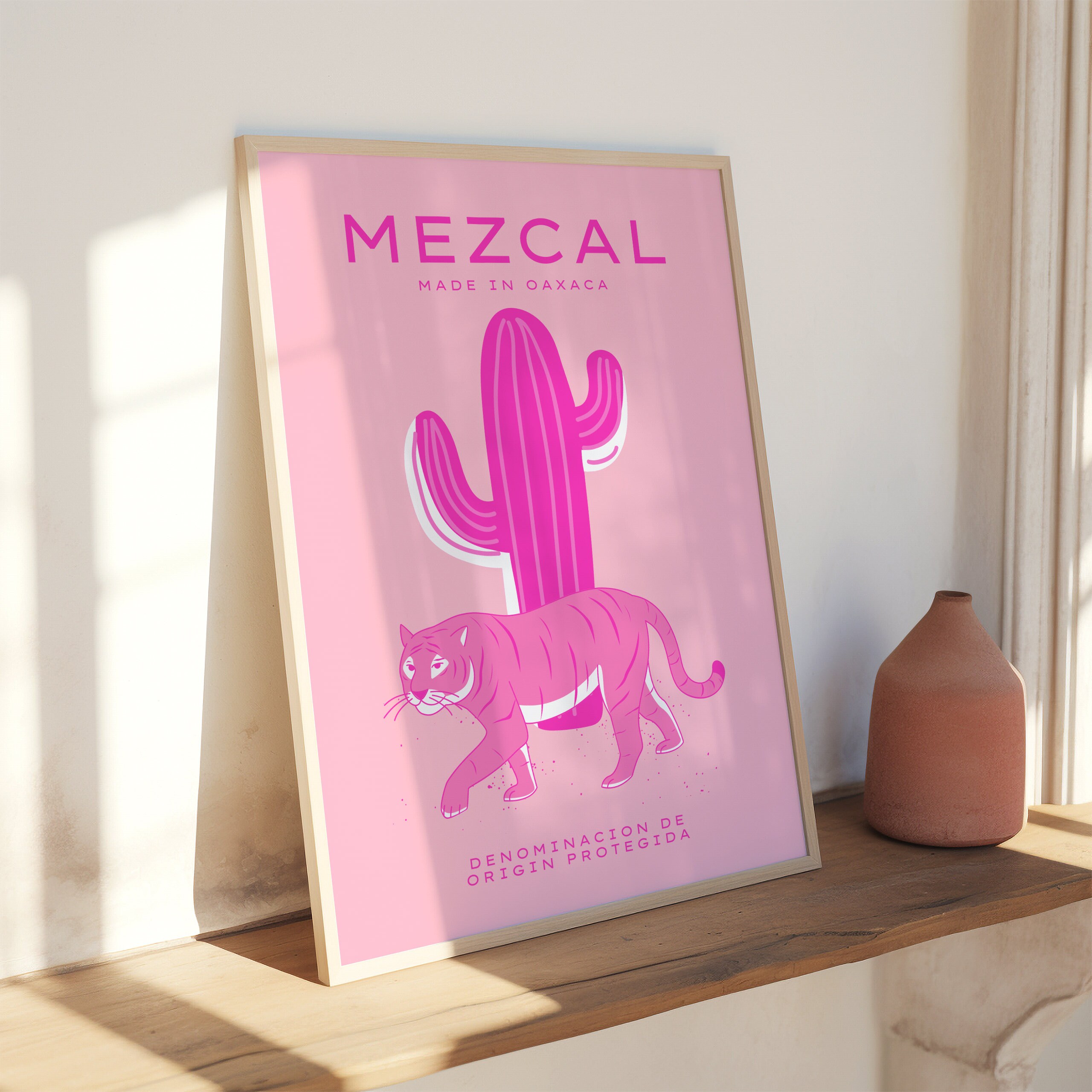 Cute Pink Vintage Oaxaca Mezcal Tequila Bar Cart Wall Art Dopamine ...