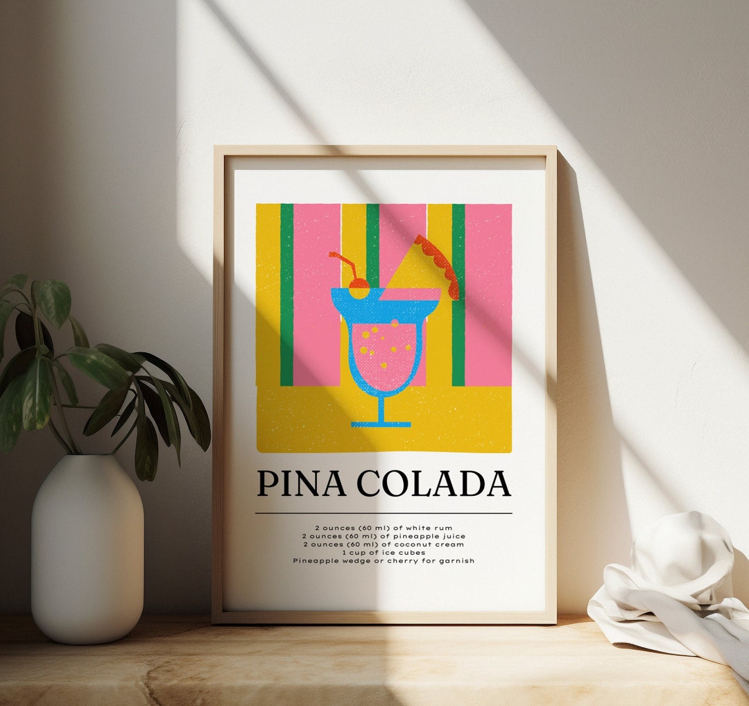 Pina Colada Print Cocktail Recipe, Retro Wall Art, Kitchen Decor ...