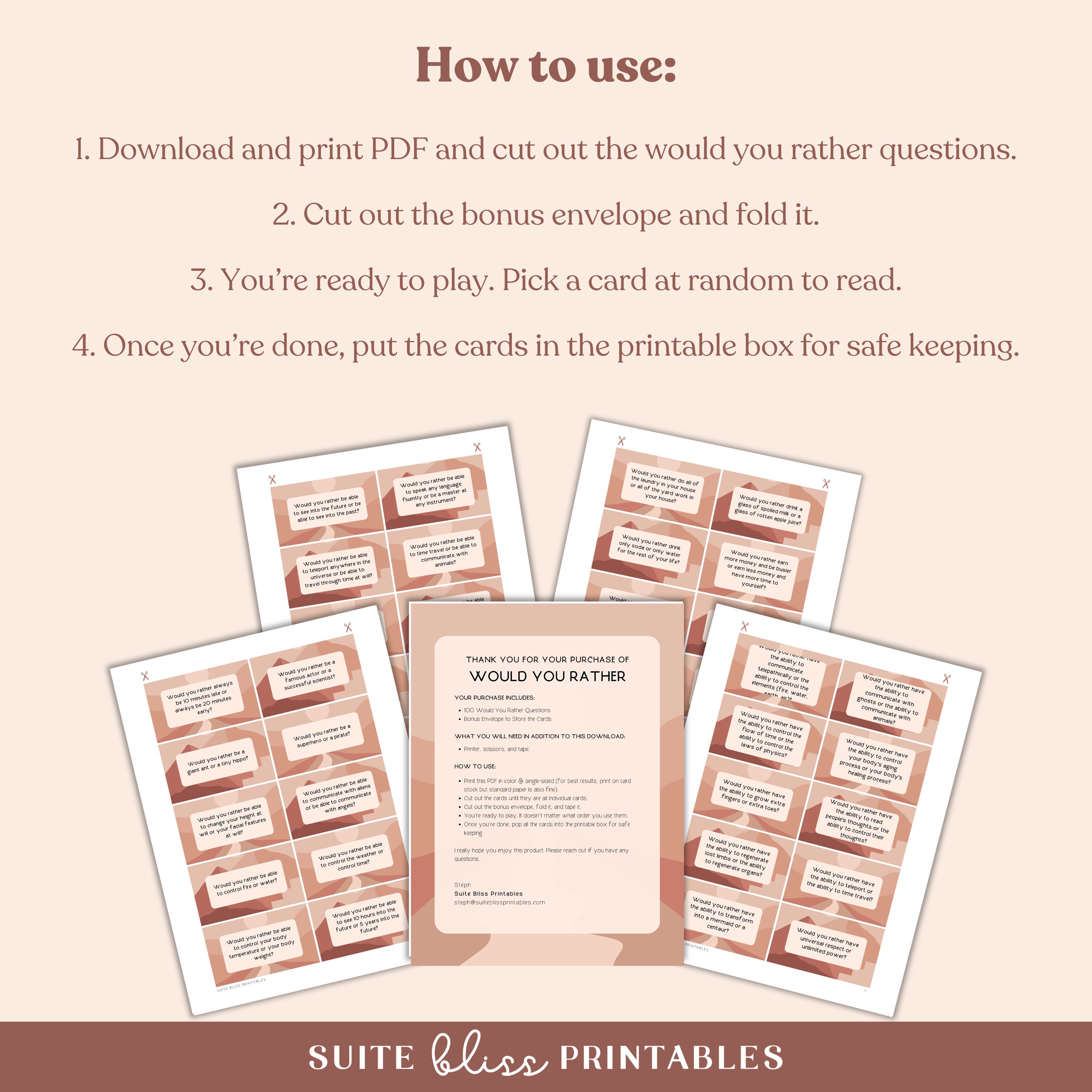 Printable Would You Rather Game. 100 Funny Would You Rather Questions ...