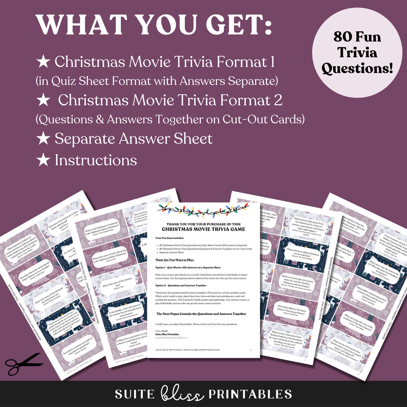 Printable Christmas Movie Trivia 80 Questions. Fun Christmas - Etsy ...