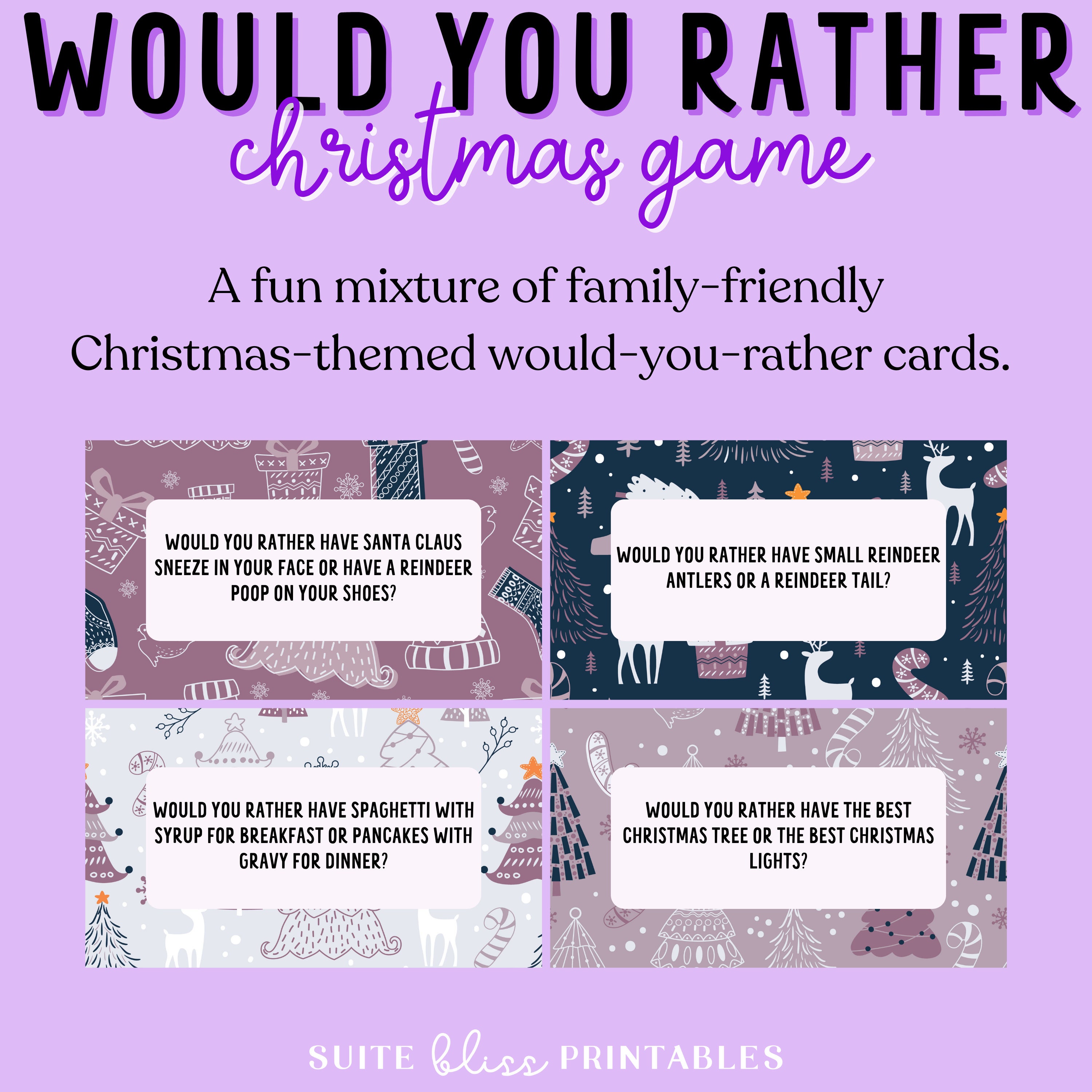 Printable Christmas Would You Rather Game. 70 Would You Rather ...