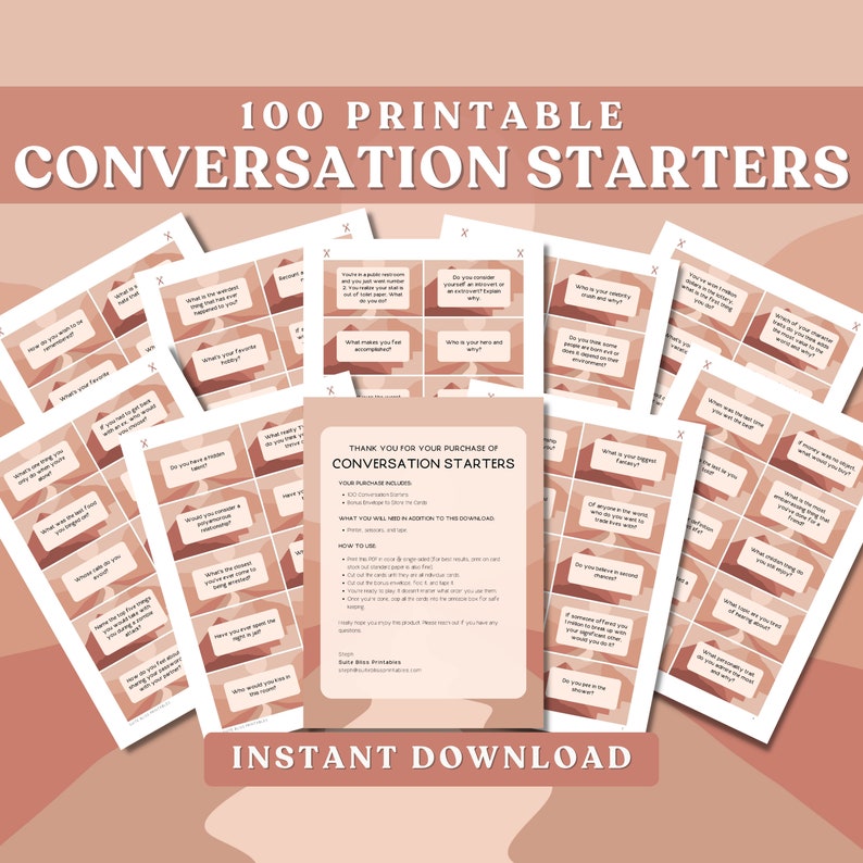 100 Printable Conversation Cards for Couples & Friends. Conversation ...