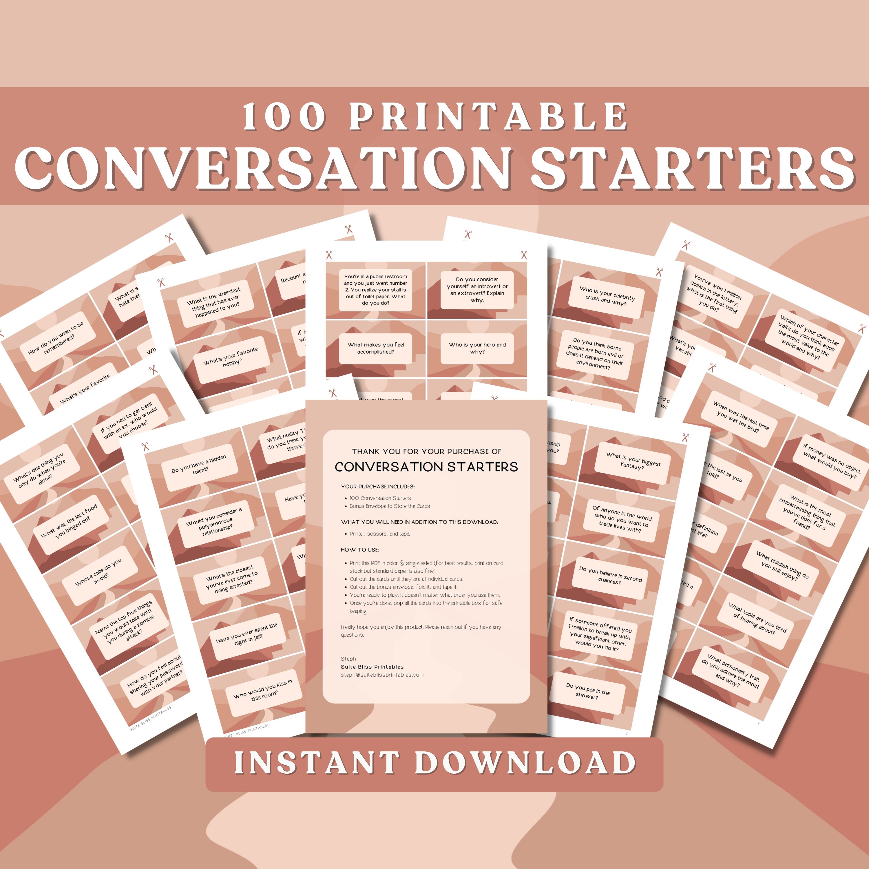 100 Printable Conversation Cards for Couples & Friends. Conversation ...