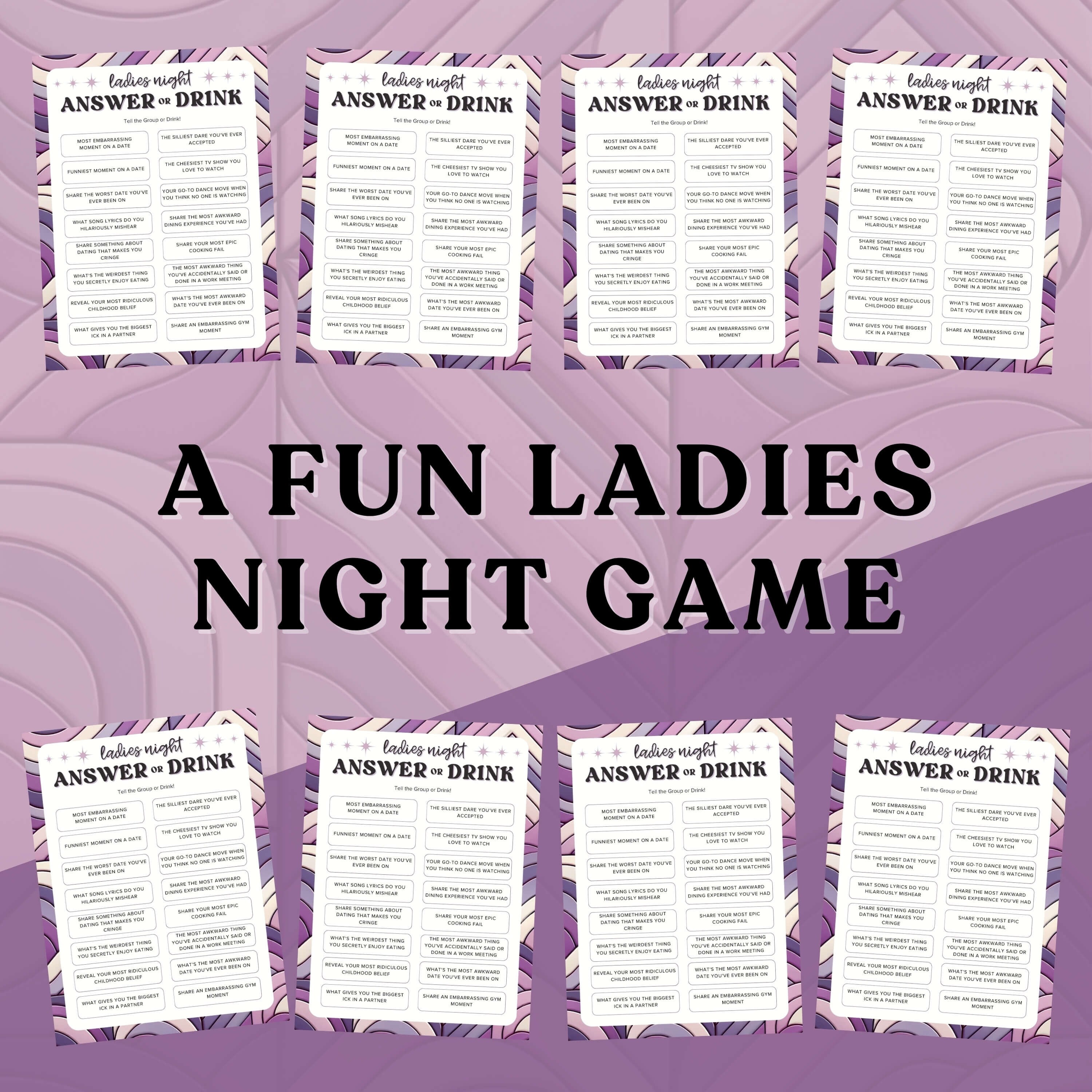 Ladies Night Answer or Drink Game: Printable Party Fun (PDF) - Etsy