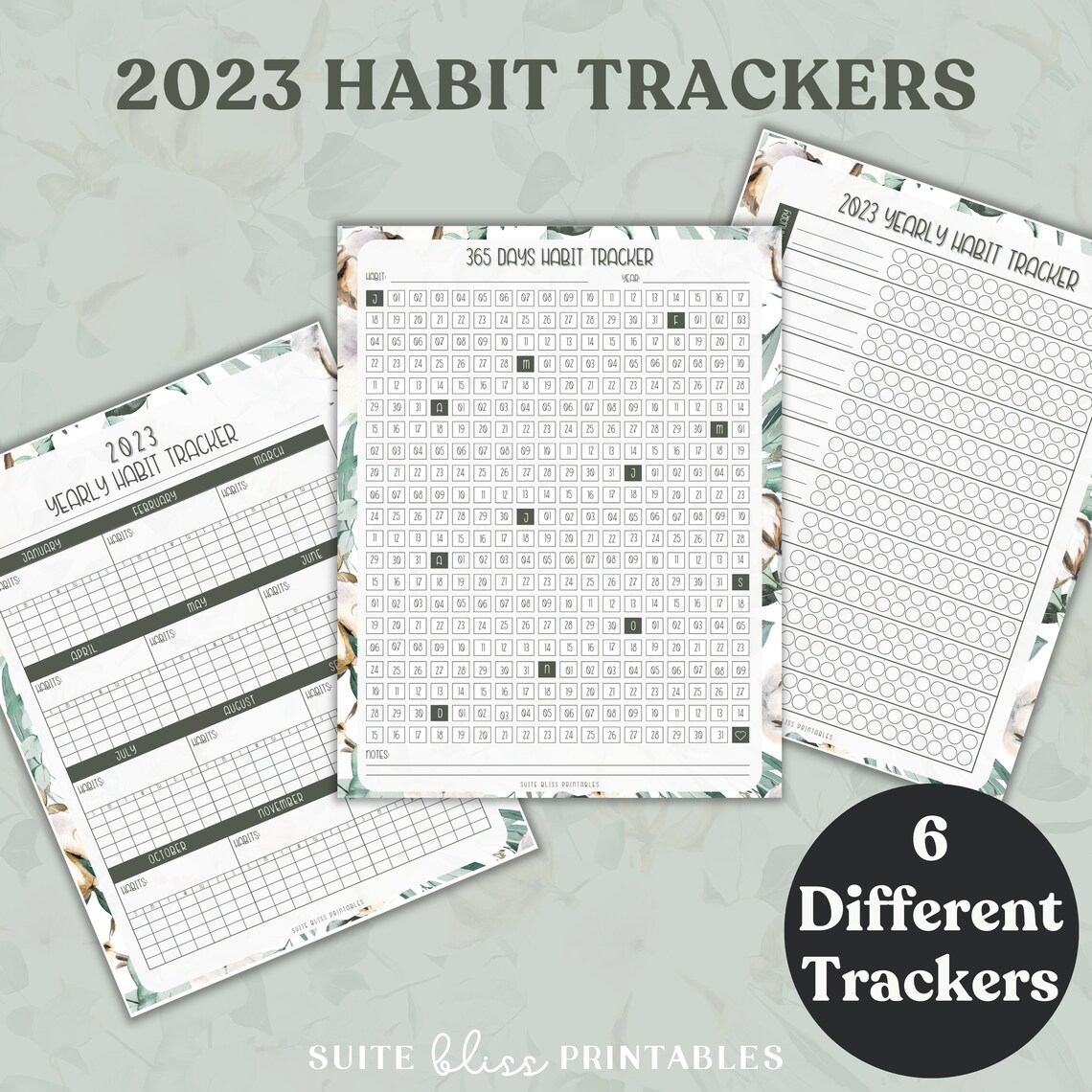 6 Habit Tracker Printables. Yearly Habit Tracker, Monthly Habit Tracker, and Daily Task Tracker ...