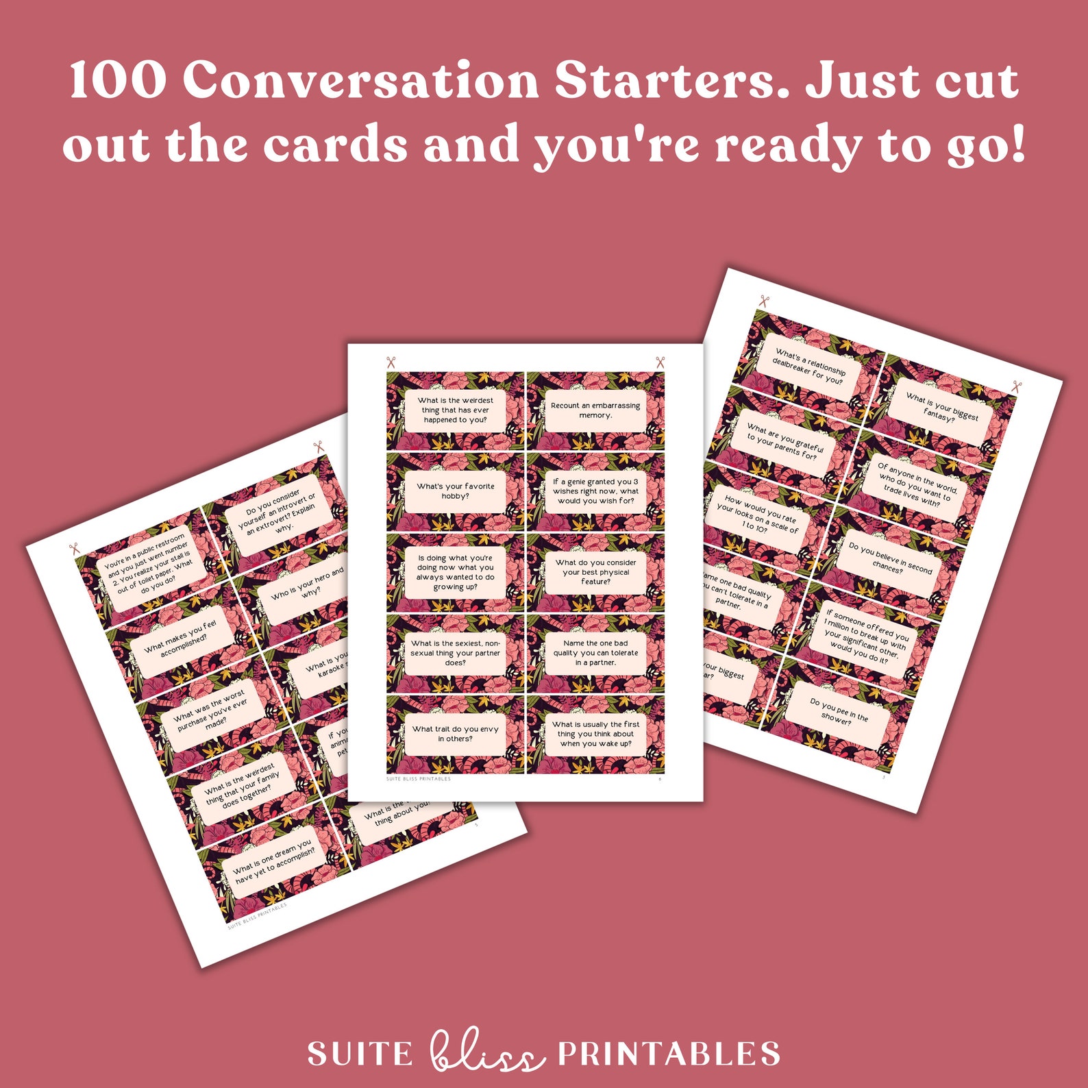 100 Printable Conversation Cards for Couples & Friends. - Etsy Australia