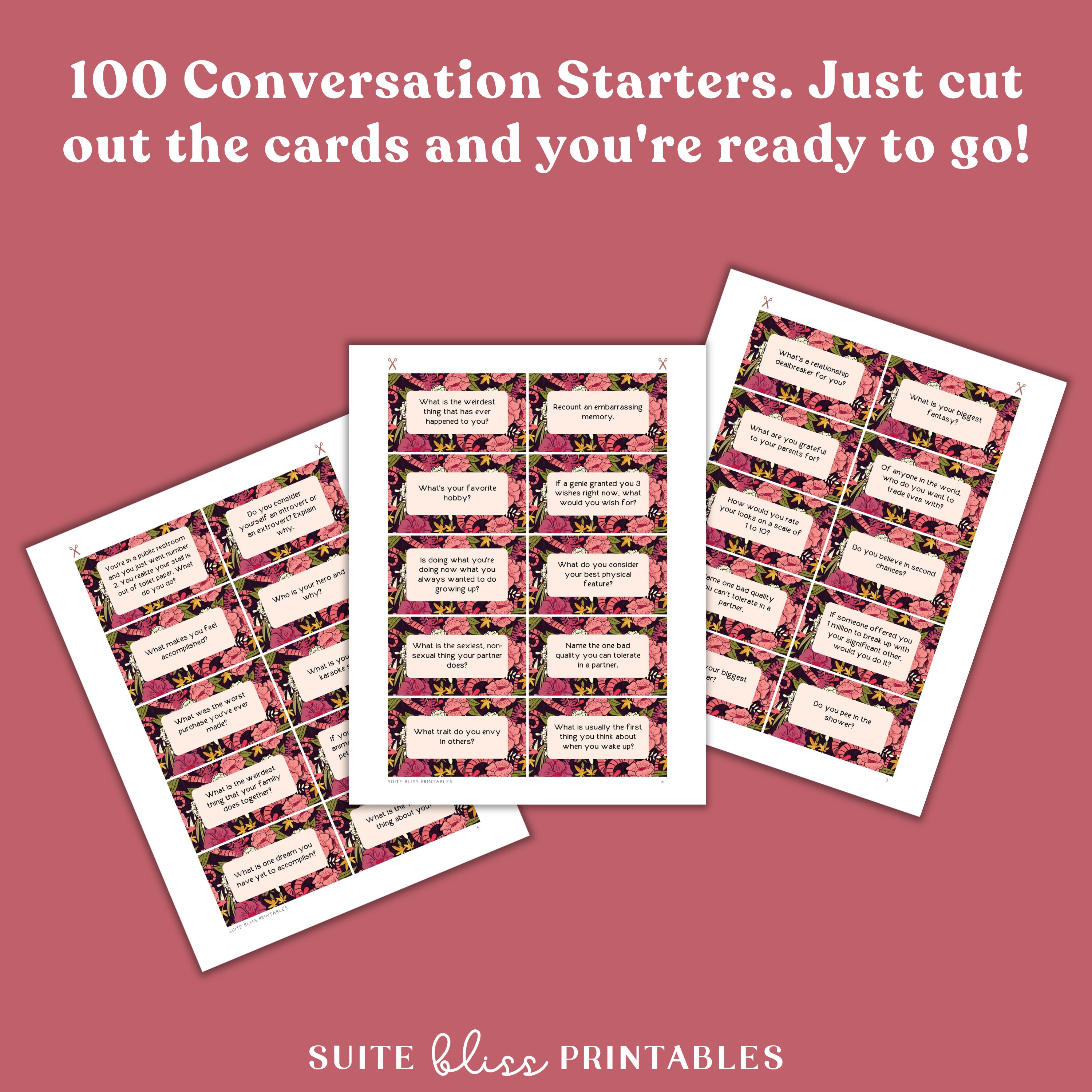 Printable Boho Conversation Starter Cards: 100 Epic Chat Prompts (PDF ...