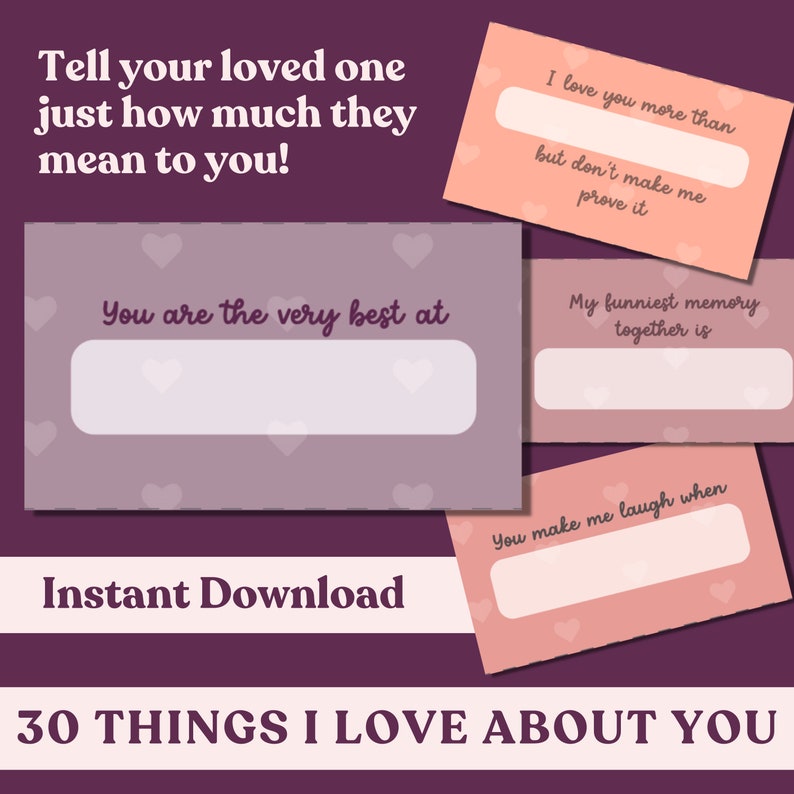 30 Reasons I Love You Cards – Fill-in-the-blank, Anniversary Gift ...
