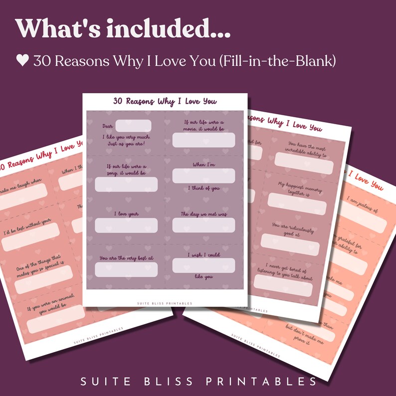 30 Reasons I Love You Cards – Fill-in-the-blank, Anniversary Gift ...