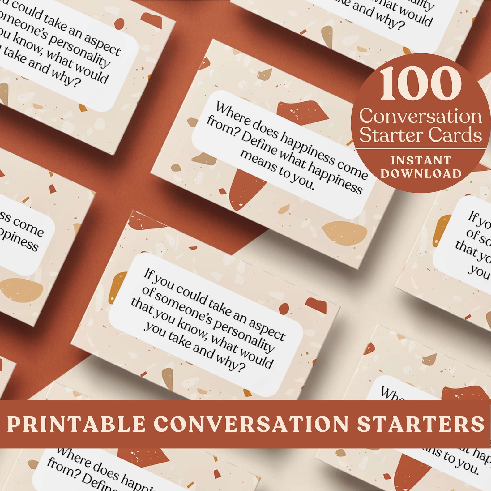 Printable Conversation Starter Cards: 100 Table Topics (digital ...