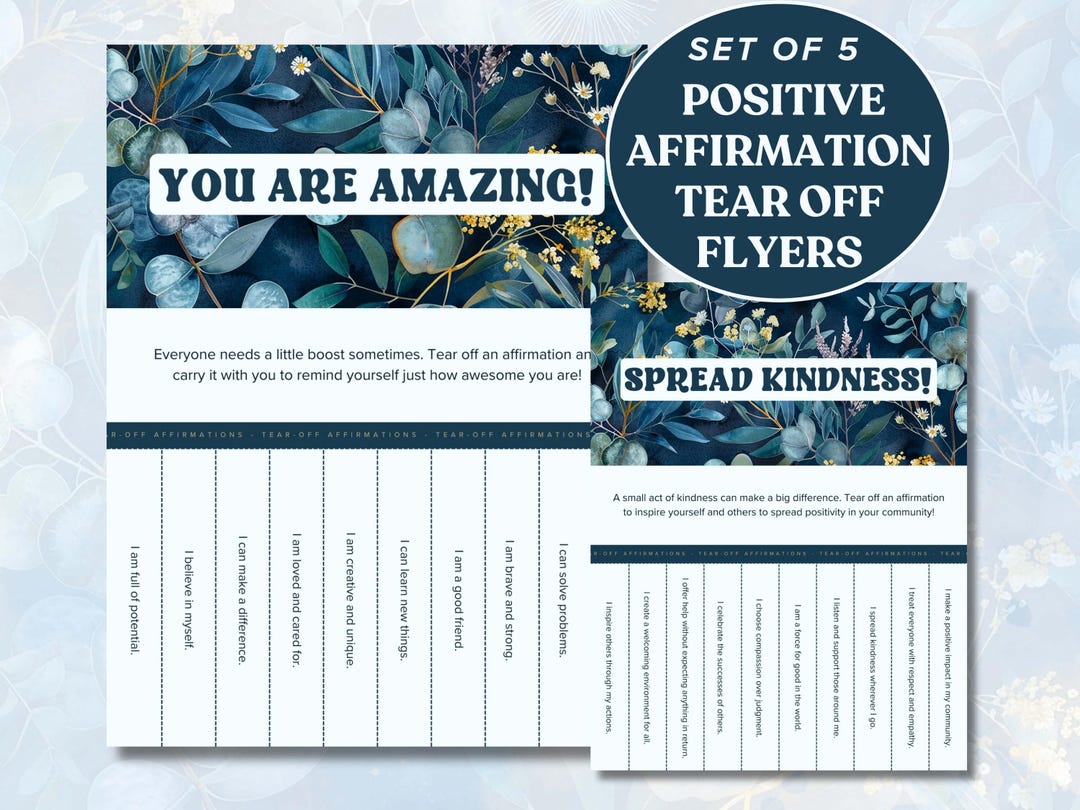Positive Affirmation Tear-off Flyer | Set of 5 Printable Tear off Flyer ...