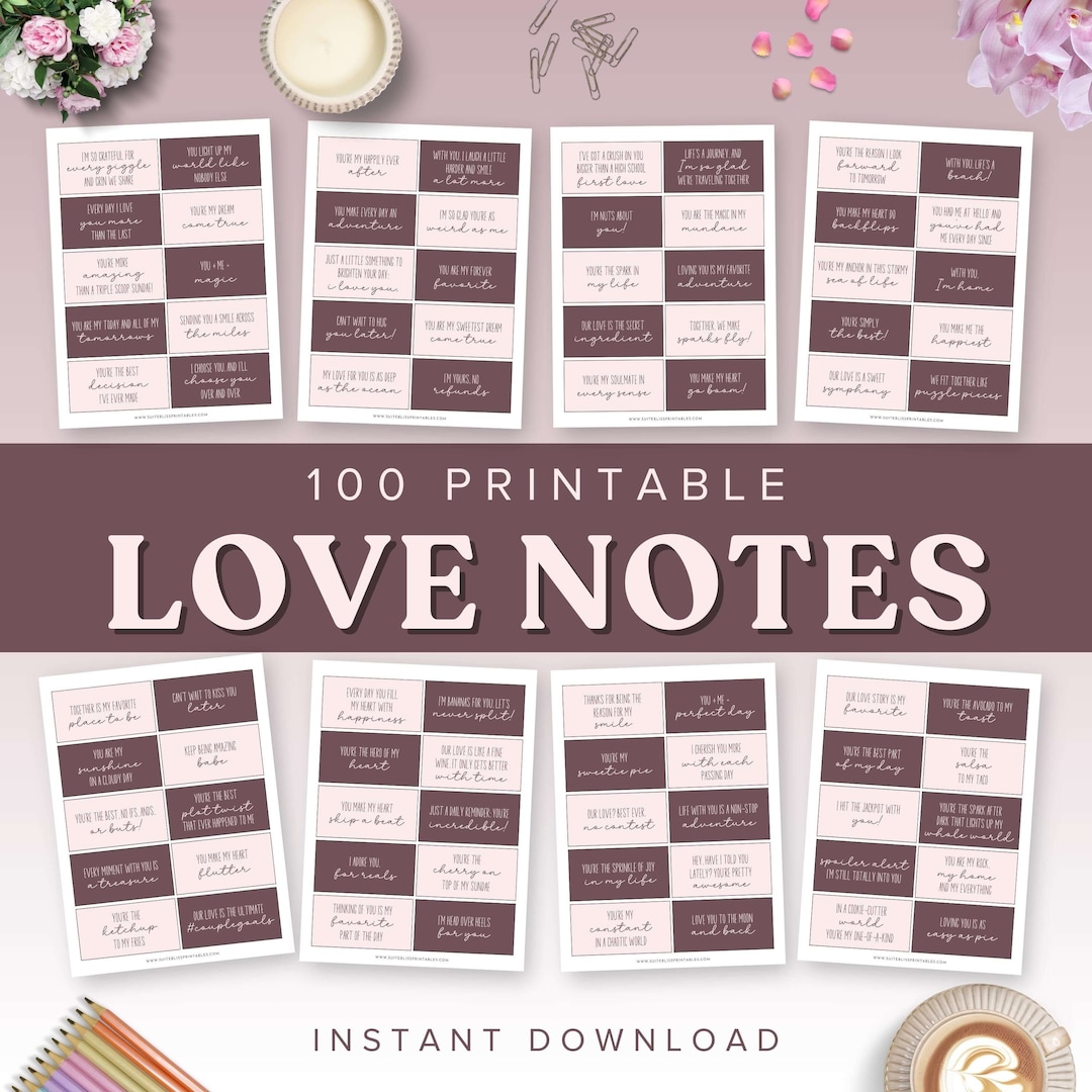 Printable Love Notes for Couples Romantic Lunchbox Love Notes for ...
