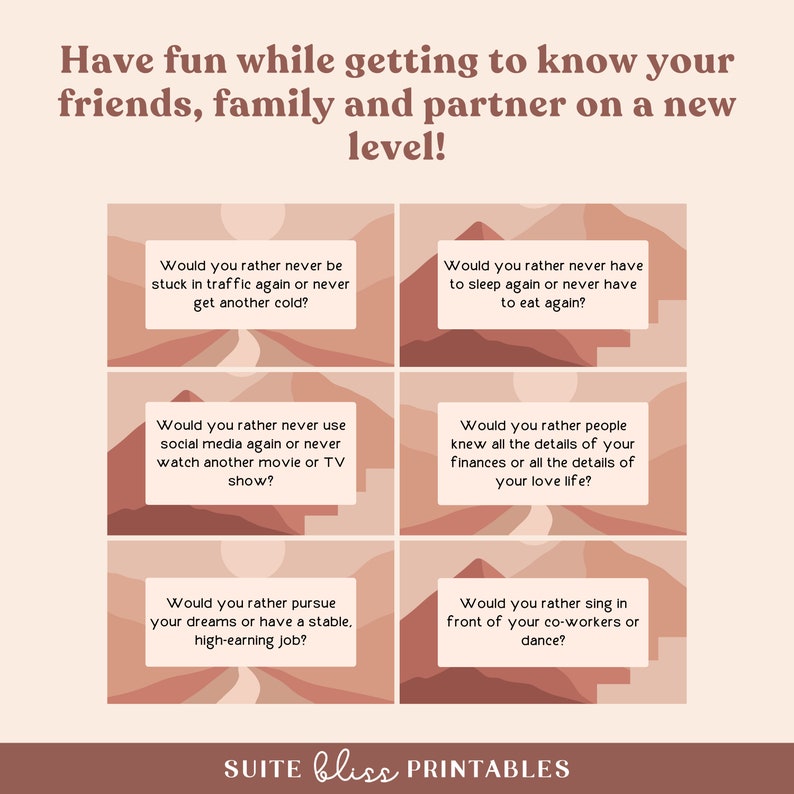 Printable Would You Rather Game. 100 Funny Would You Rather Questions ...