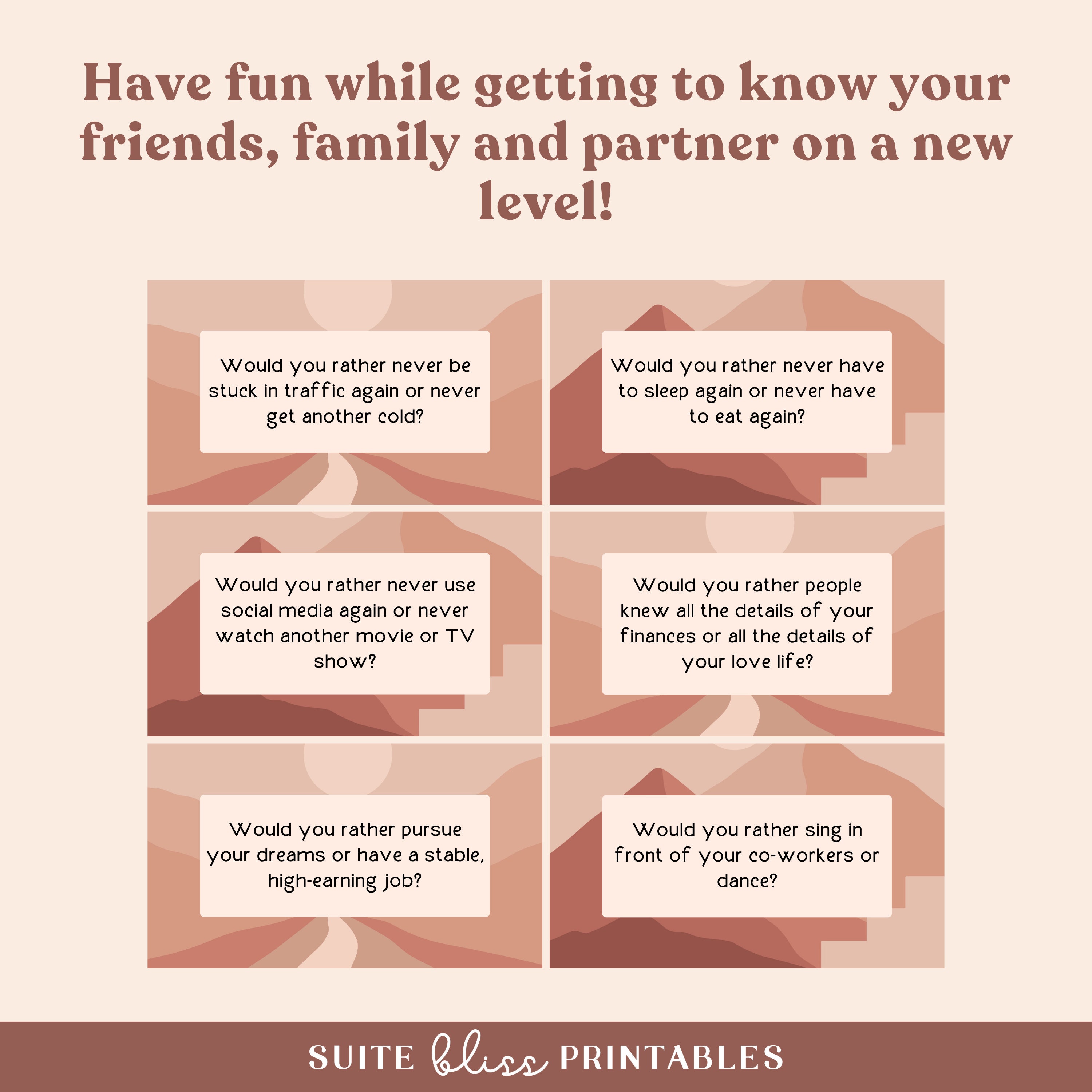 Printable Would You Rather Game. 100 Funny Would You Rather Questions ...