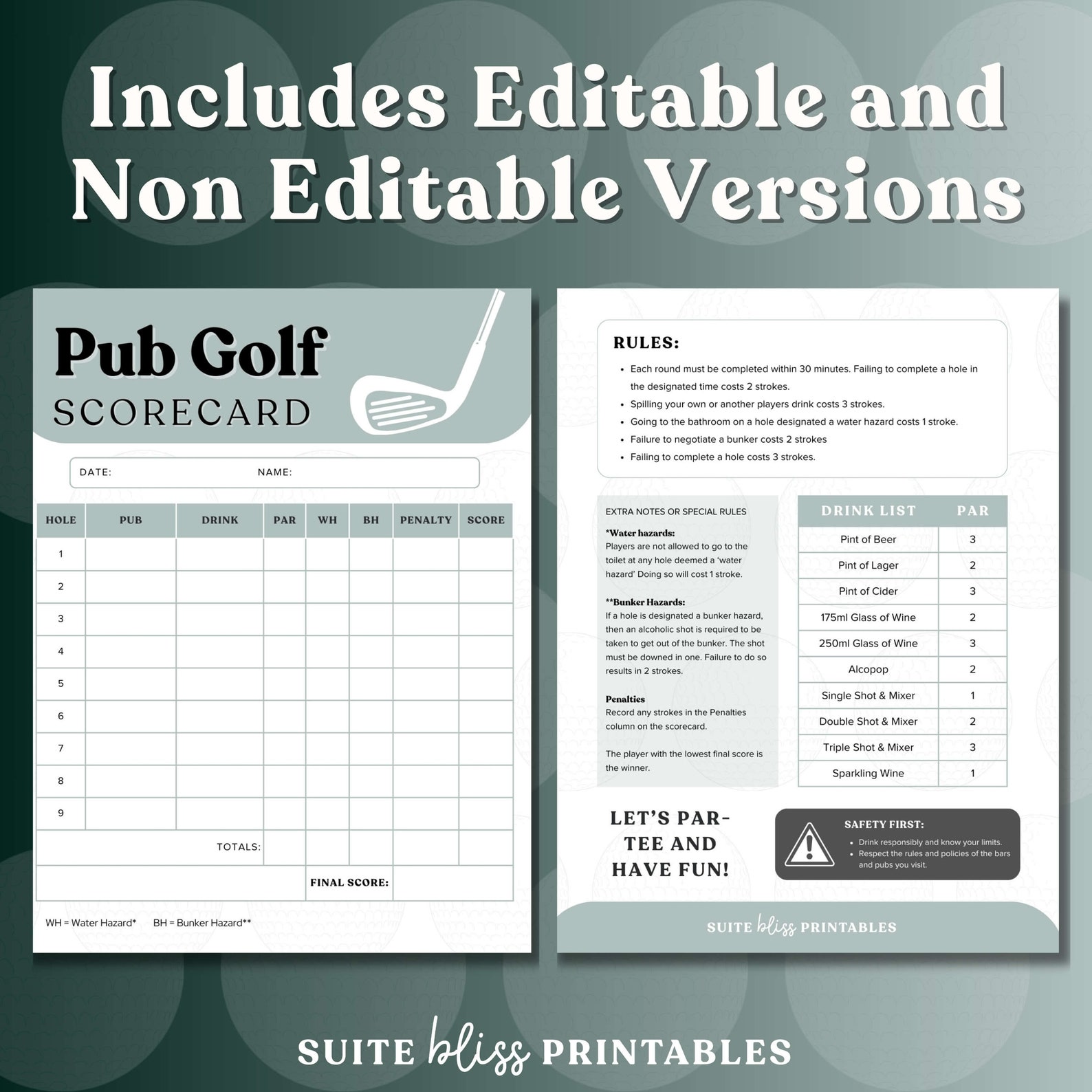 Pub Golf Scorecard Template: Editable Bar Crawl Drinking Game (digital ...