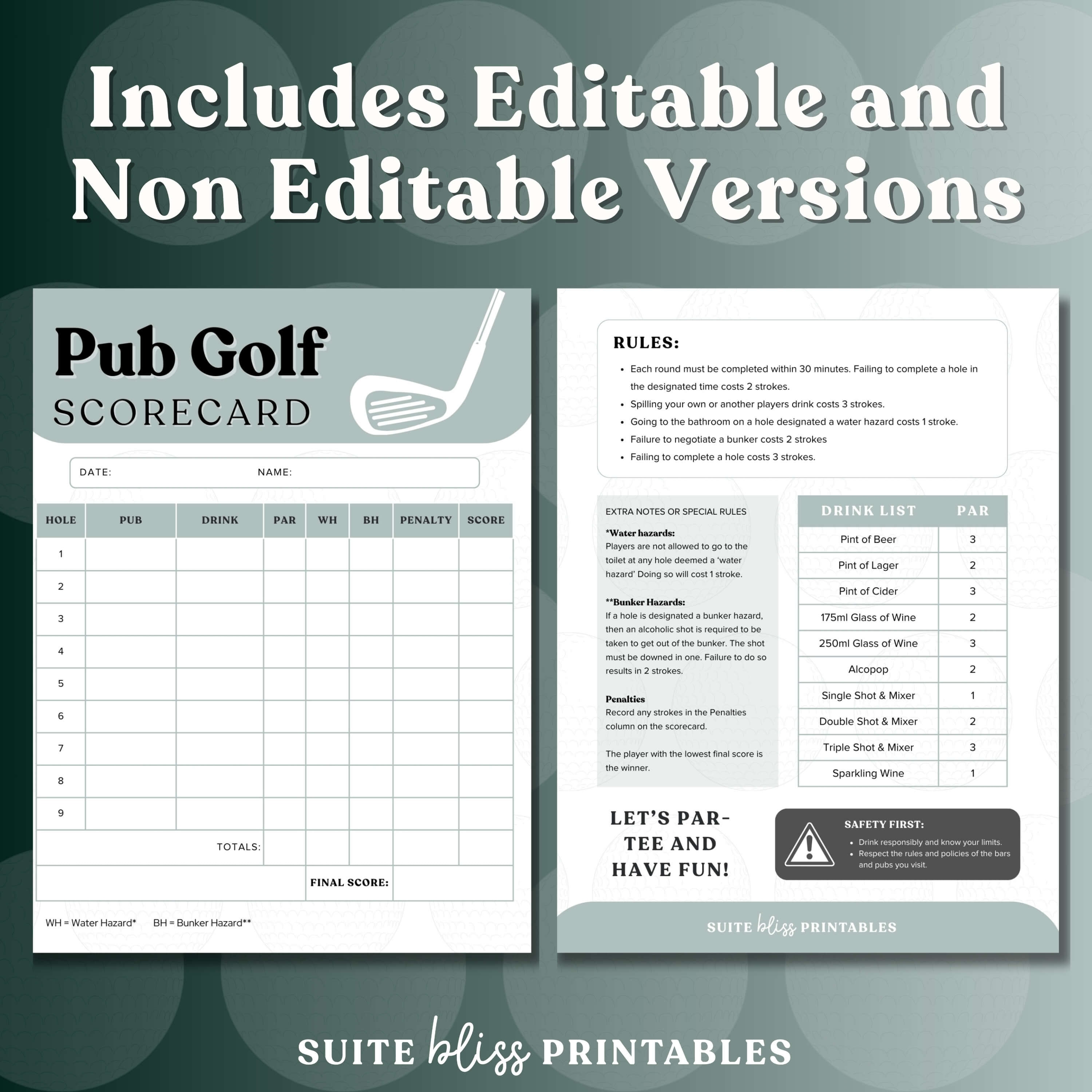 Pub Golf Scorecard Template: Editable Bar Crawl Drinking Game (digital ...