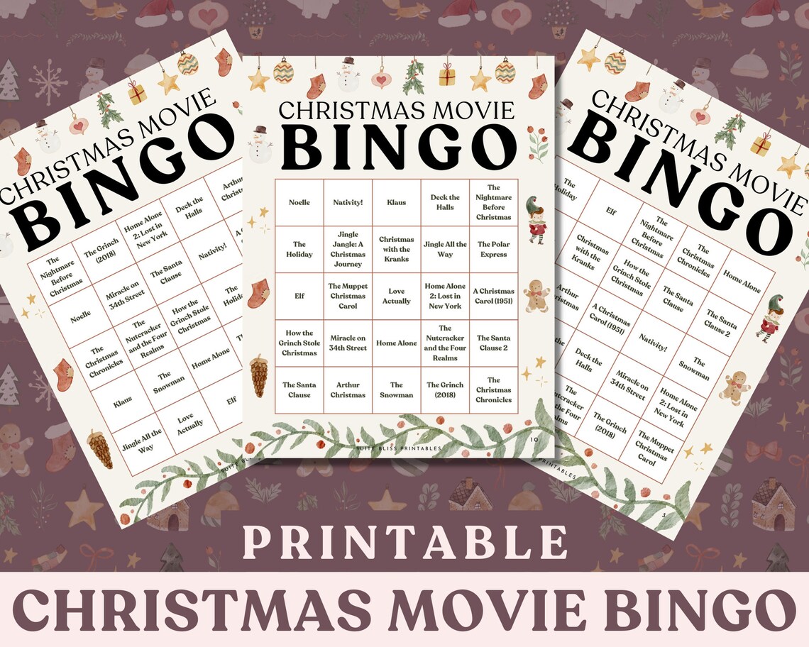 Printable Christmas Movie Bingo Game. Bingo Christmas Games - Etsy