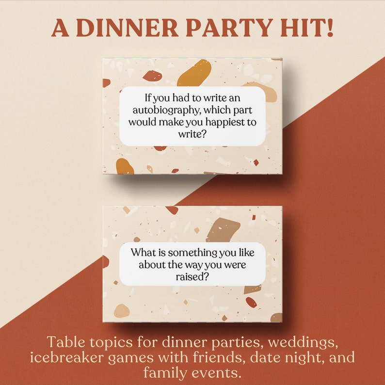 Printable Conversation Starter Cards: 100 Table Topics (digital ...