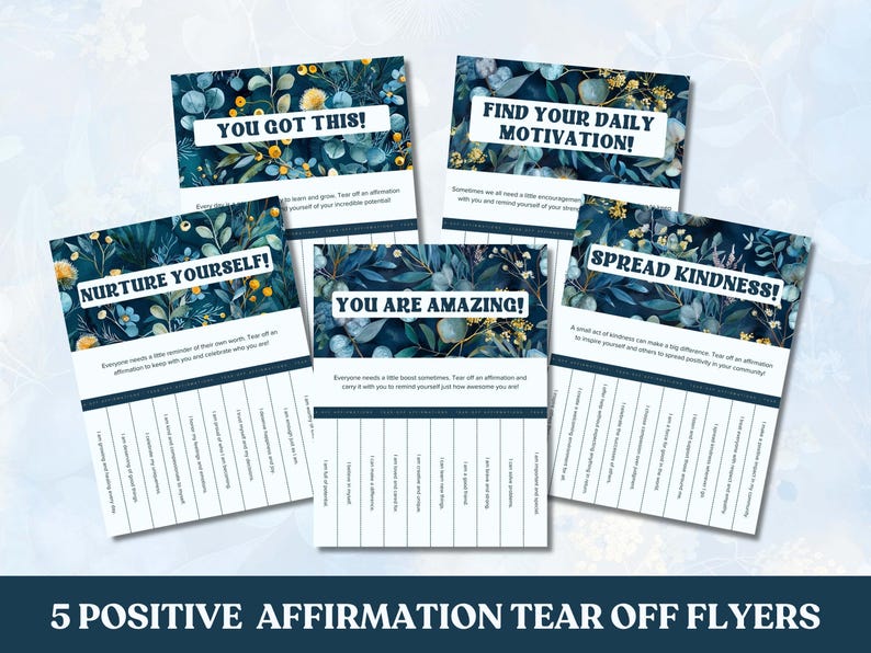 Positive Affirmation Tear-off Flyer | Set of 5 Printable Tear off Flyer ...