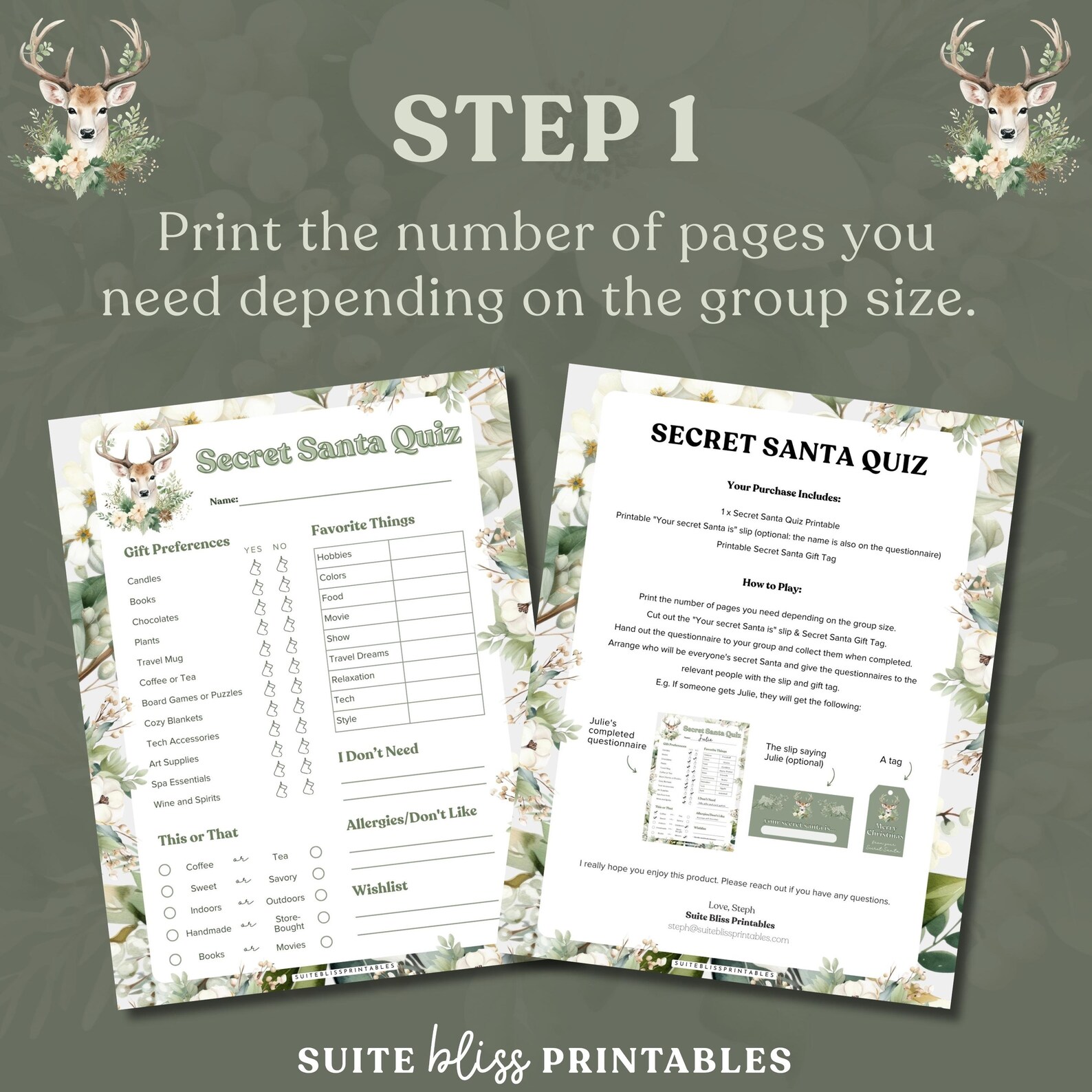 Secret Santa Quiz Printable | Holiday Gift Swap | Secret Santa ...