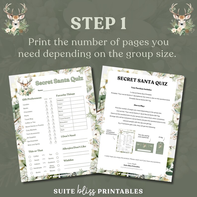 Secret Santa Quiz Printable | Holiday Gift Swap | Secret Santa ...