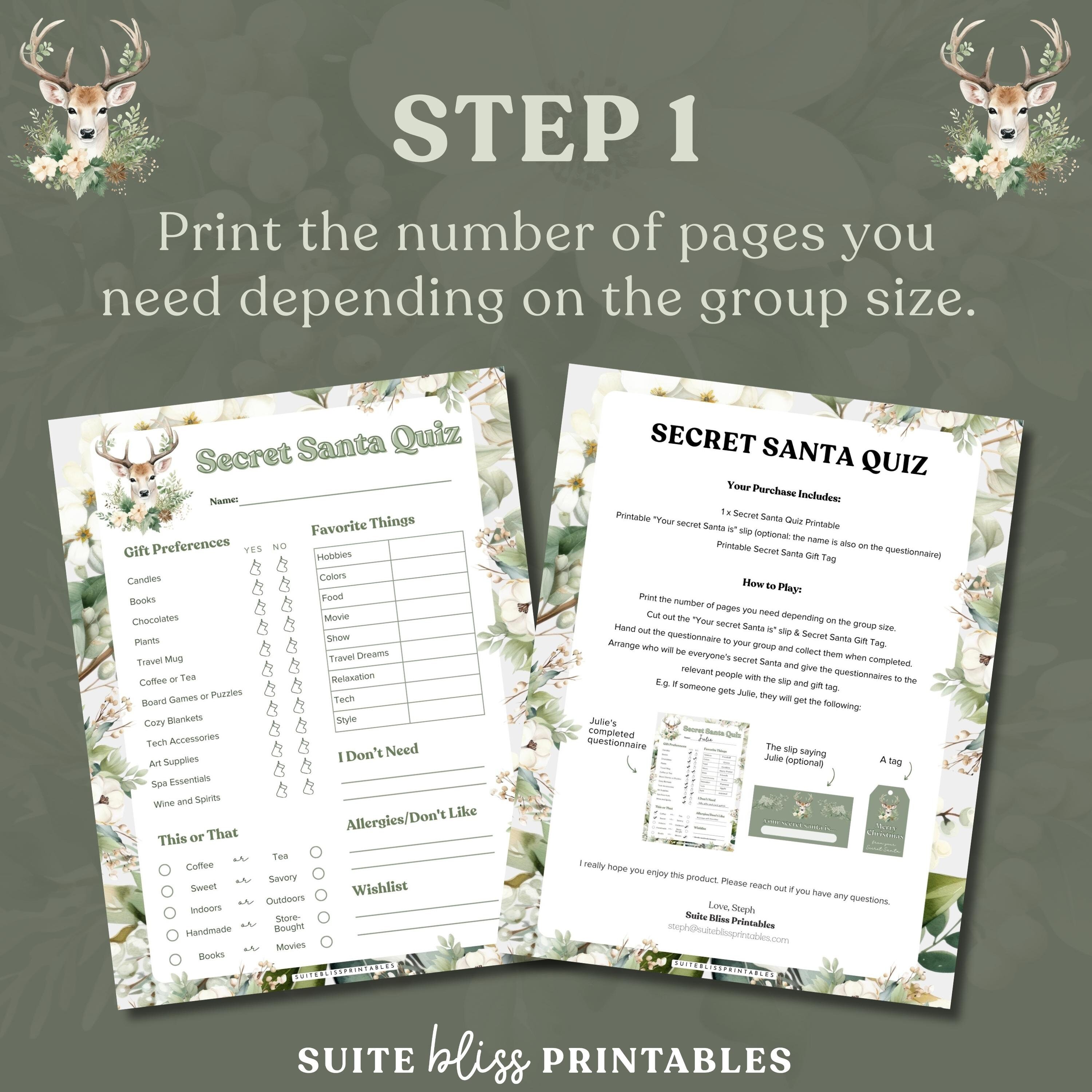 Secret Santa Quiz Printable | Holiday Gift Swap | Secret Santa ...