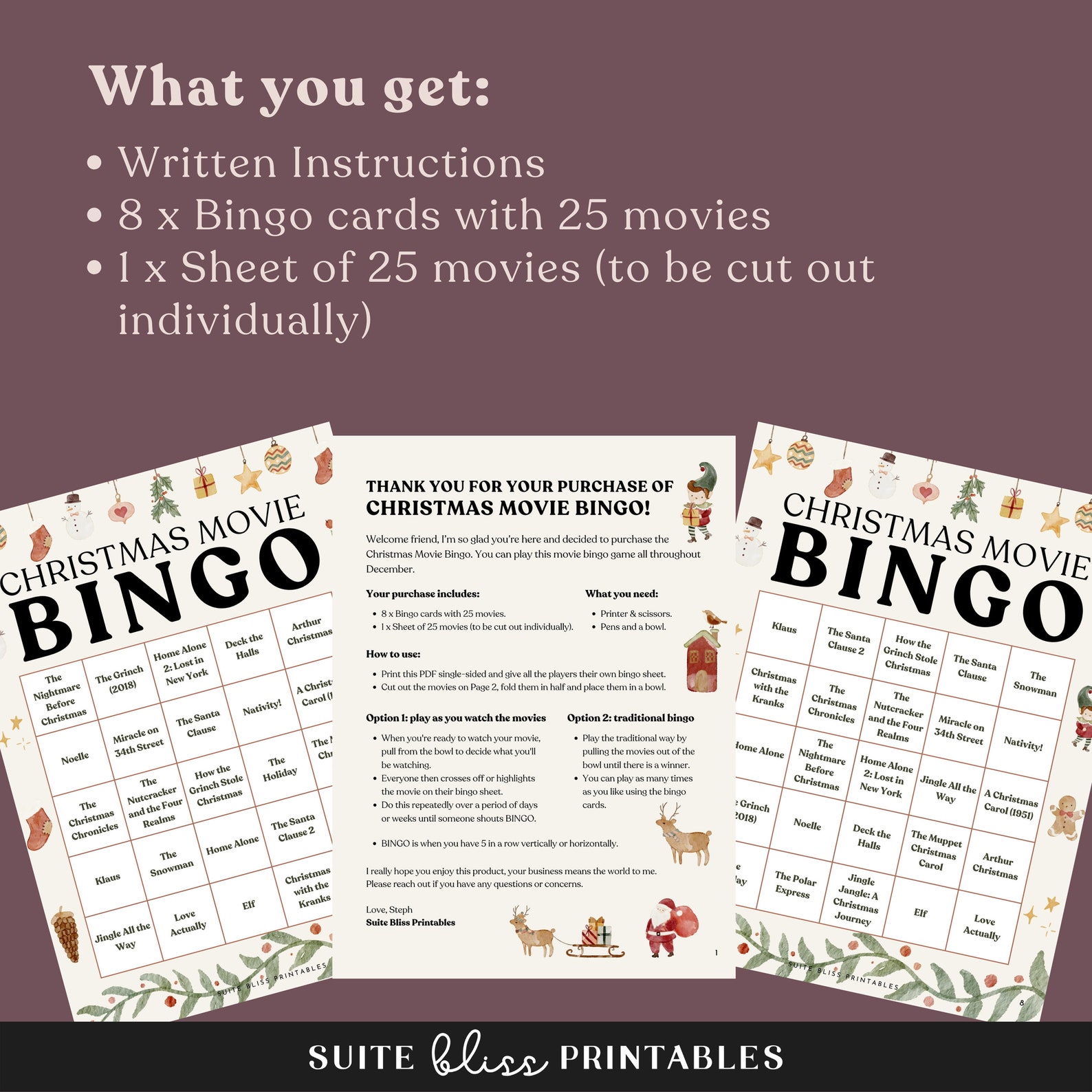 Printable Christmas Movie Bingo Game. Bingo Christmas Games for Family ...