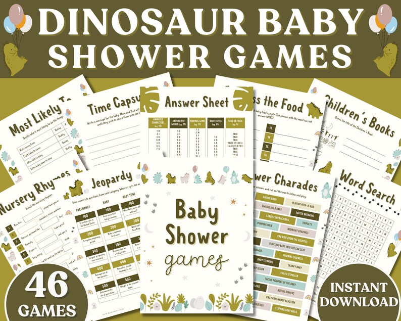 Dinosaur Baby Shower Games Bundle. 46 Printable Couples Baby - Etsy ...