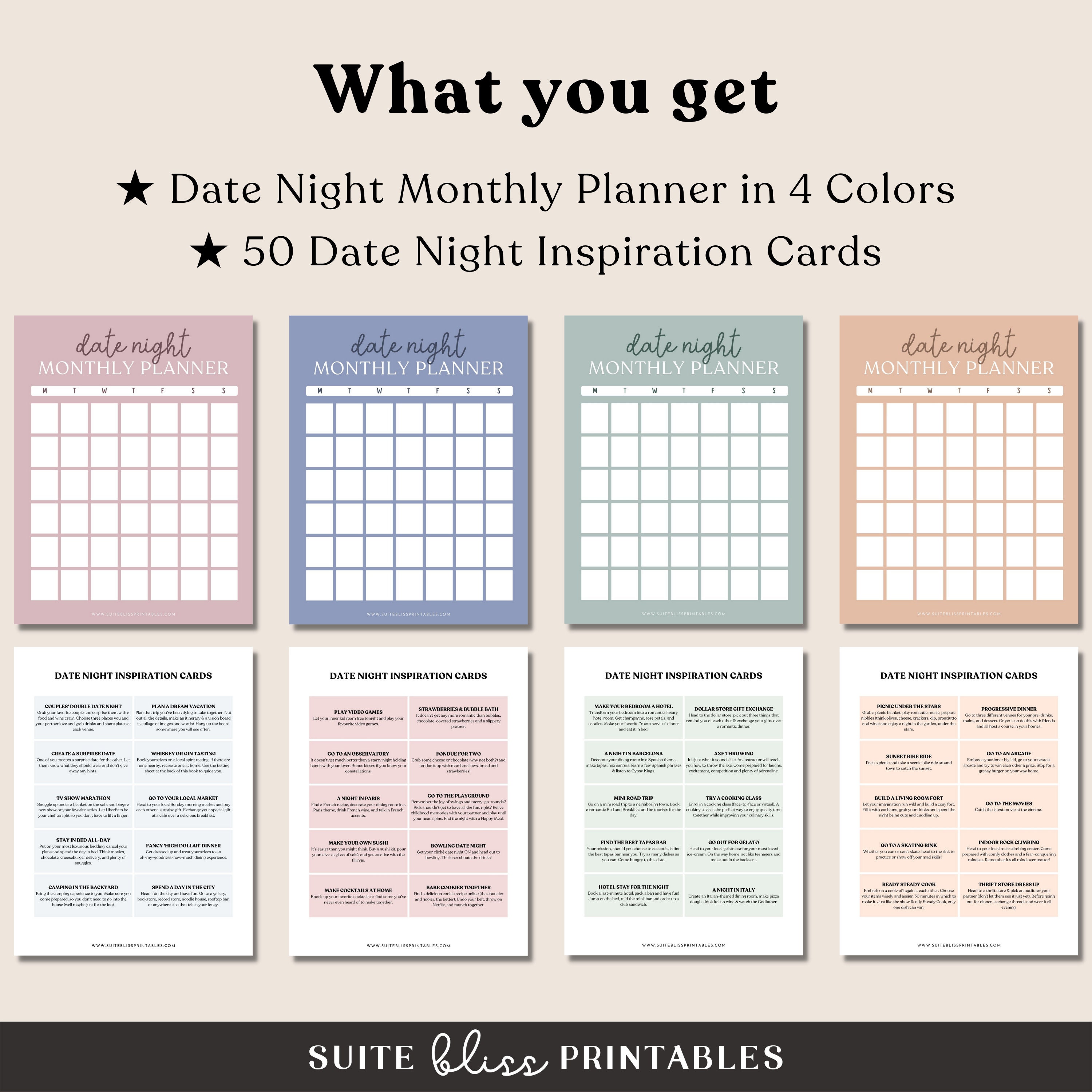 Printable Date Night Planner: Monthly Calendar With Date Ideas (digital ...