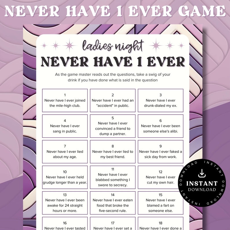 Bachelorette Never Have I Ever Game Galentines Never Have I Ever Funny ...