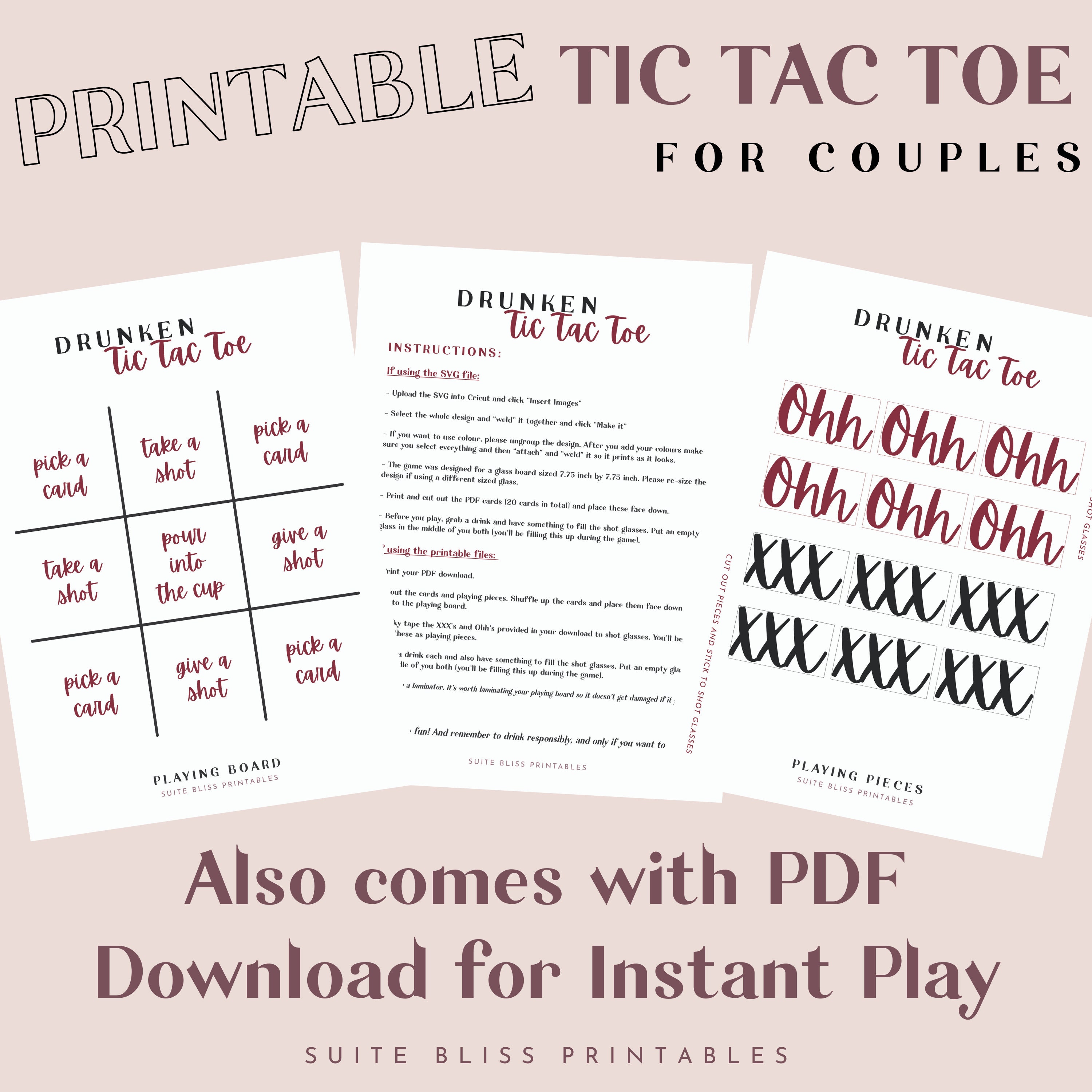 Tic Tac Toe Drinking Game: Fun Party Game (SVG & PDF) - Etsy Australia