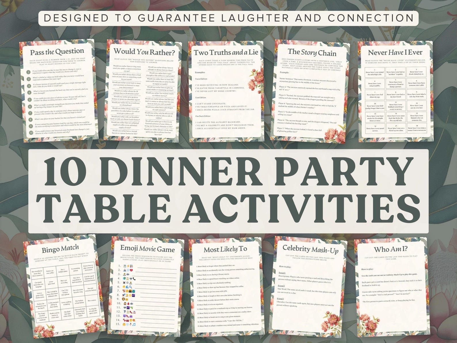 Dinner Party Games: 10 Fun Table Games, Icebreaker (PDF) - Etsy