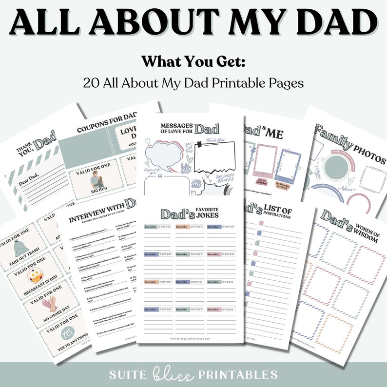 All About My Dad Printable, Cute Fathers Day Gift. All About Dad Gift ...