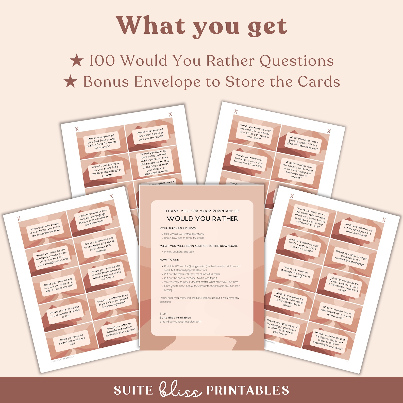 Printable Would You Rather Game. 100 Funny Would You Rather Questions ...