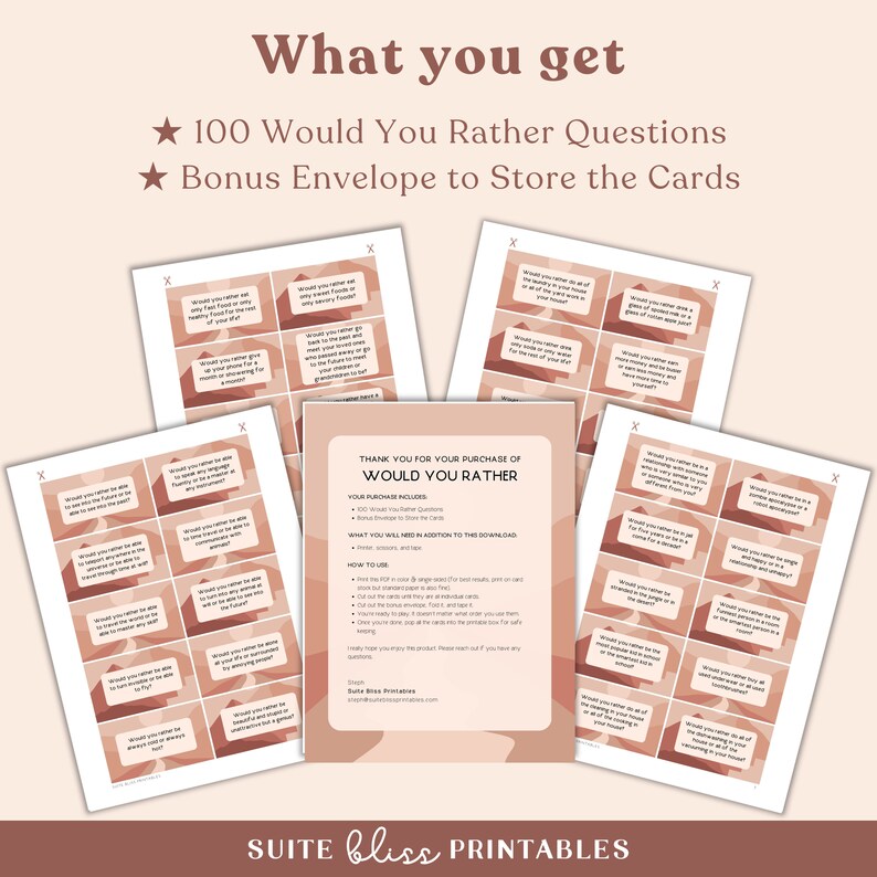 Printable Would You Rather Game. 100 Funny Would You Rather Questions ...