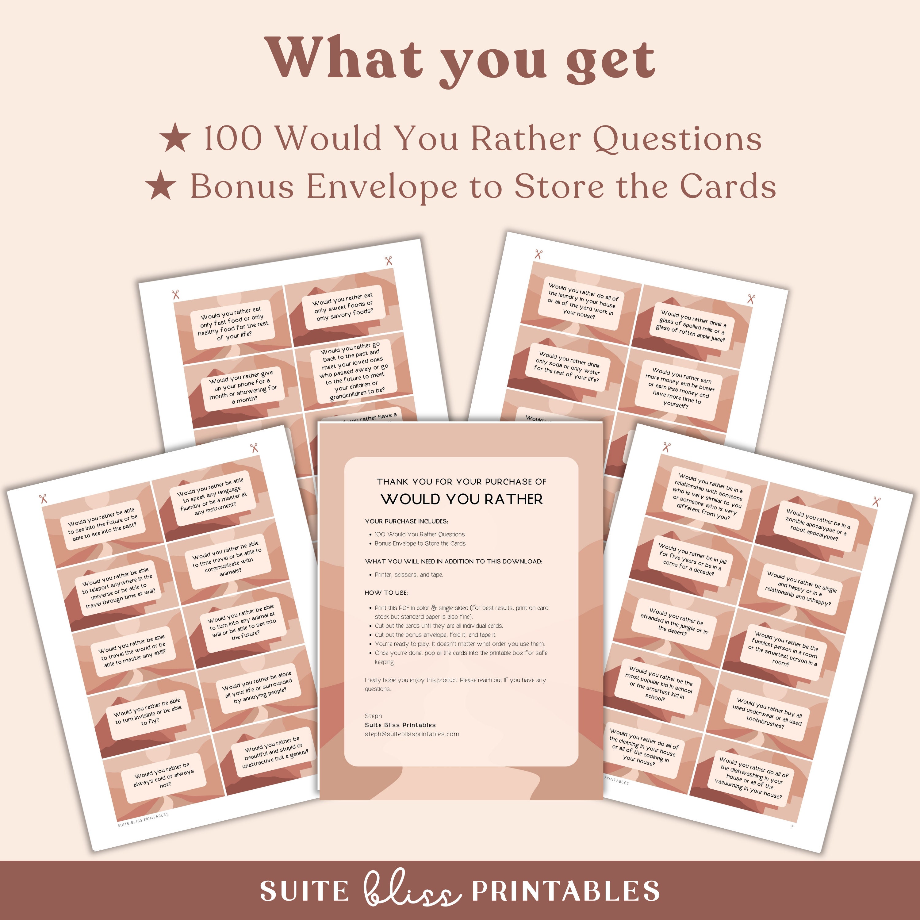 Printable Would You Rather Game. 100 Funny Would You Rather Questions ...