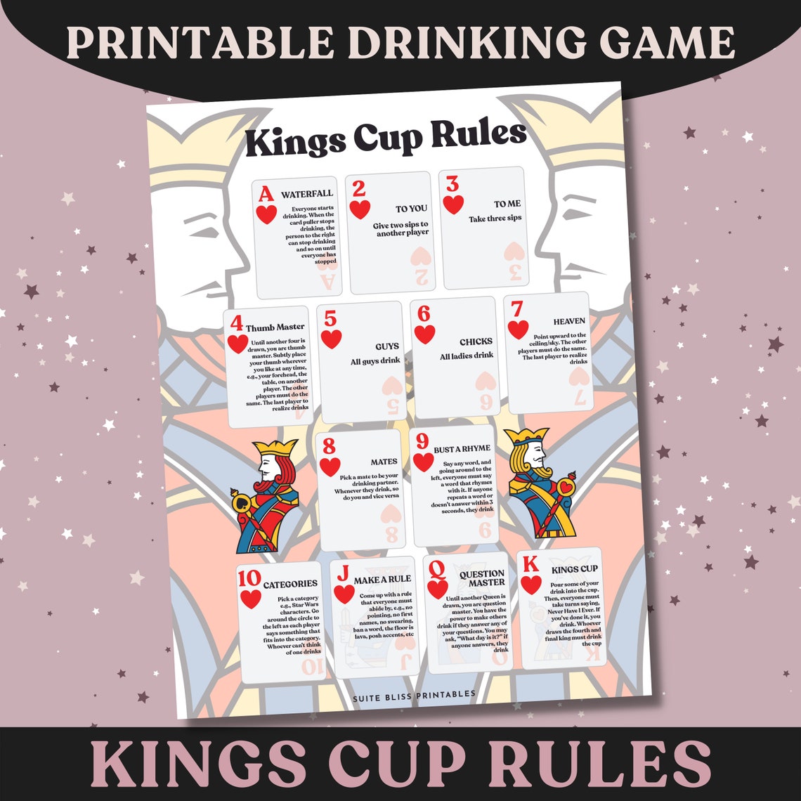 Kings Cup Rules & Playing Cards. Printable Drinking Games for - Etsy ...