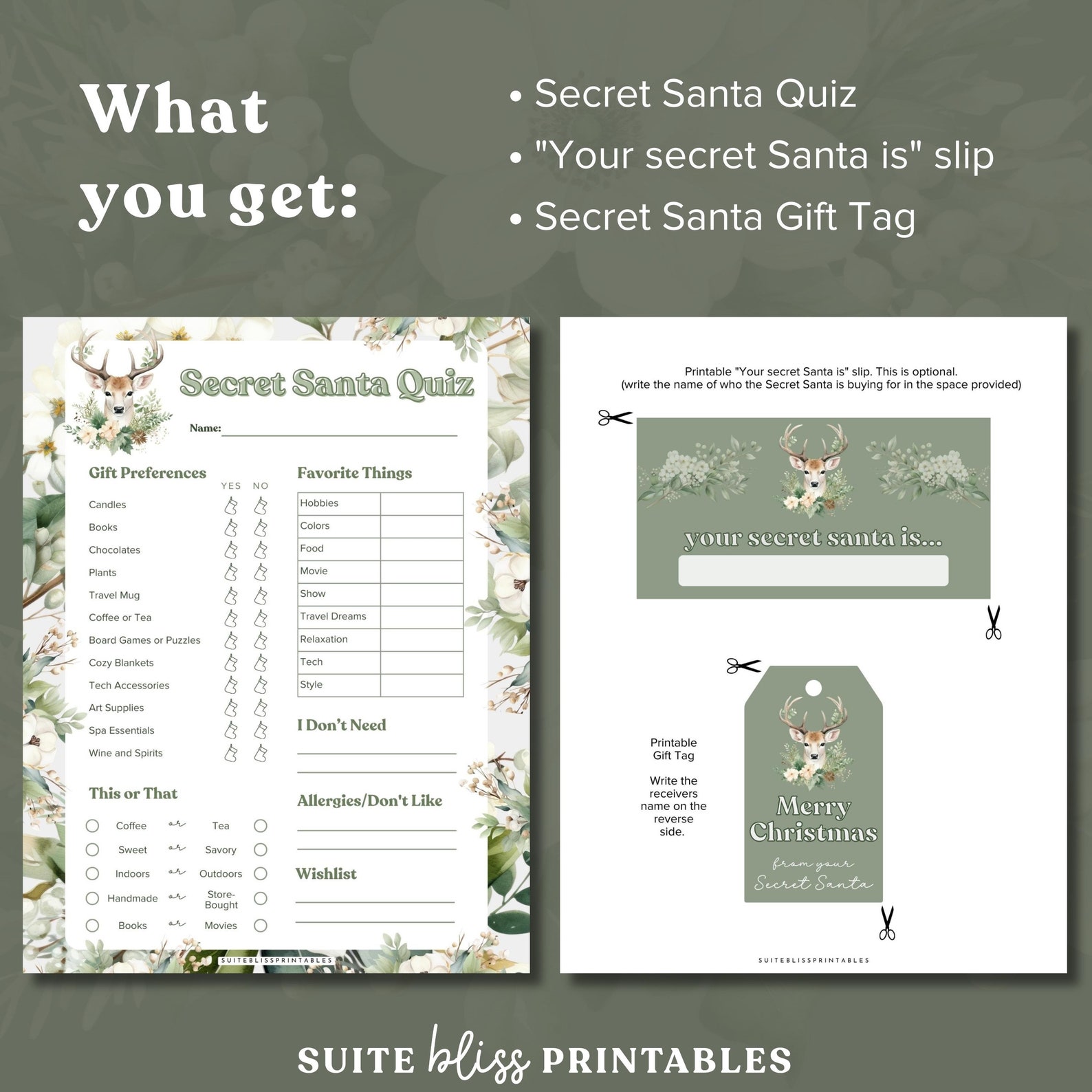 Secret Santa Quiz Printable | Holiday Gift Swap | Secret Santa ...