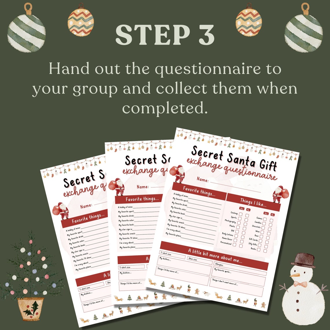 Secret Santa Questionnaire Printable. Christmas Gift Exchange - Etsy ...