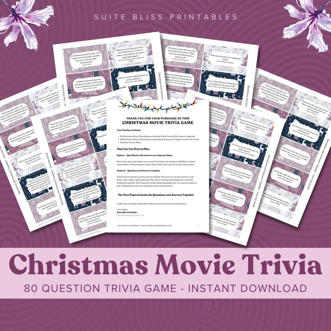 Printable Christmas Movie Trivia 80 Questions. Fun Christmas Games for ...