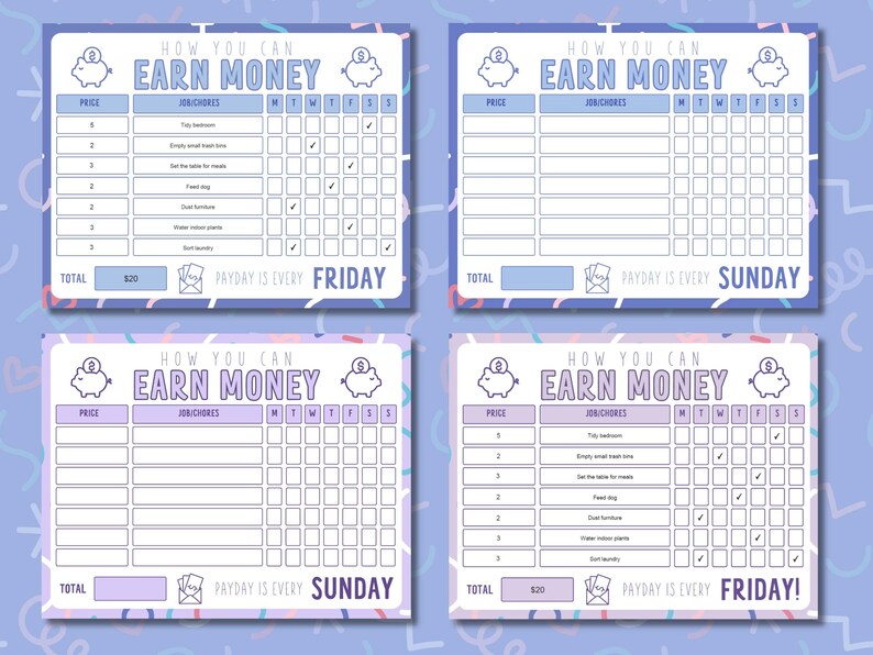 Editable Kids Chore Chart: How to Earn Money (printable PDF) - Etsy