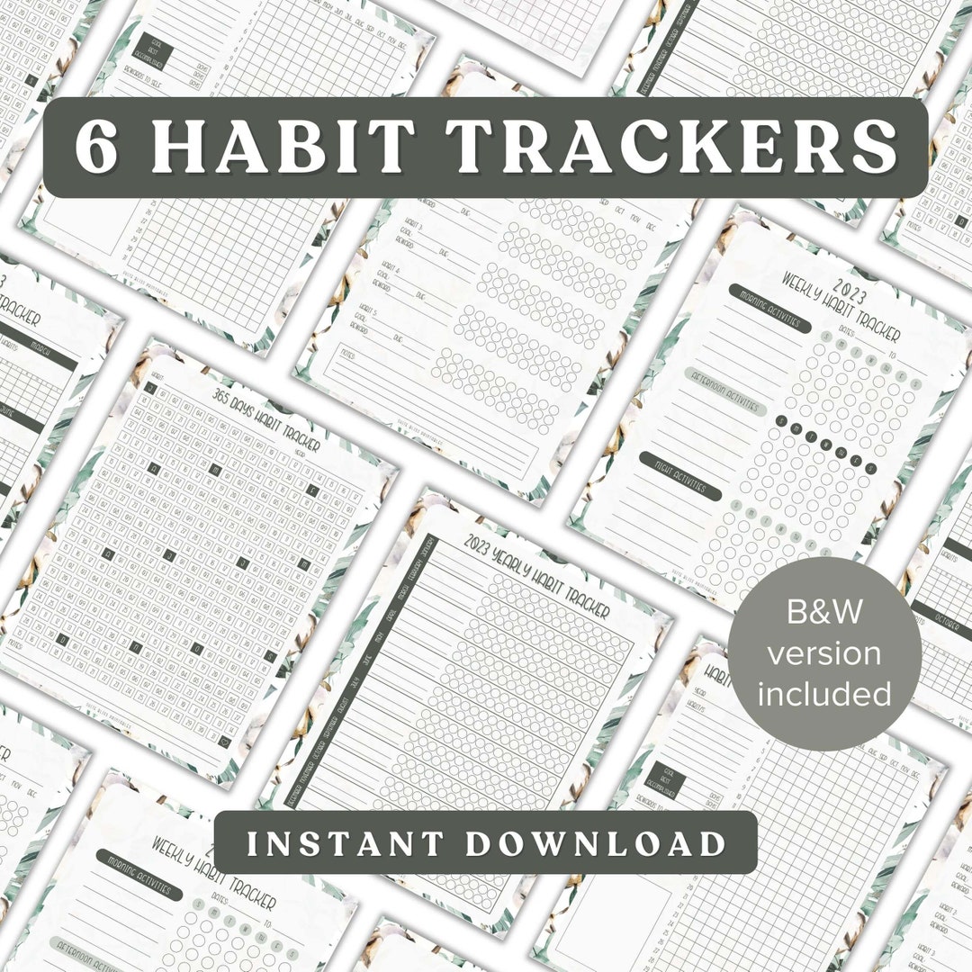 6 Habit Tracker Printables. Yearly Habit Tracker, Monthly Habit Tracker, and Daily Task Tracker ...