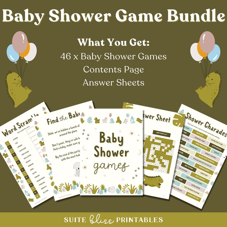 Dinosaur Baby Shower Games Bundle. 46 Printable Couples Baby Shower ...