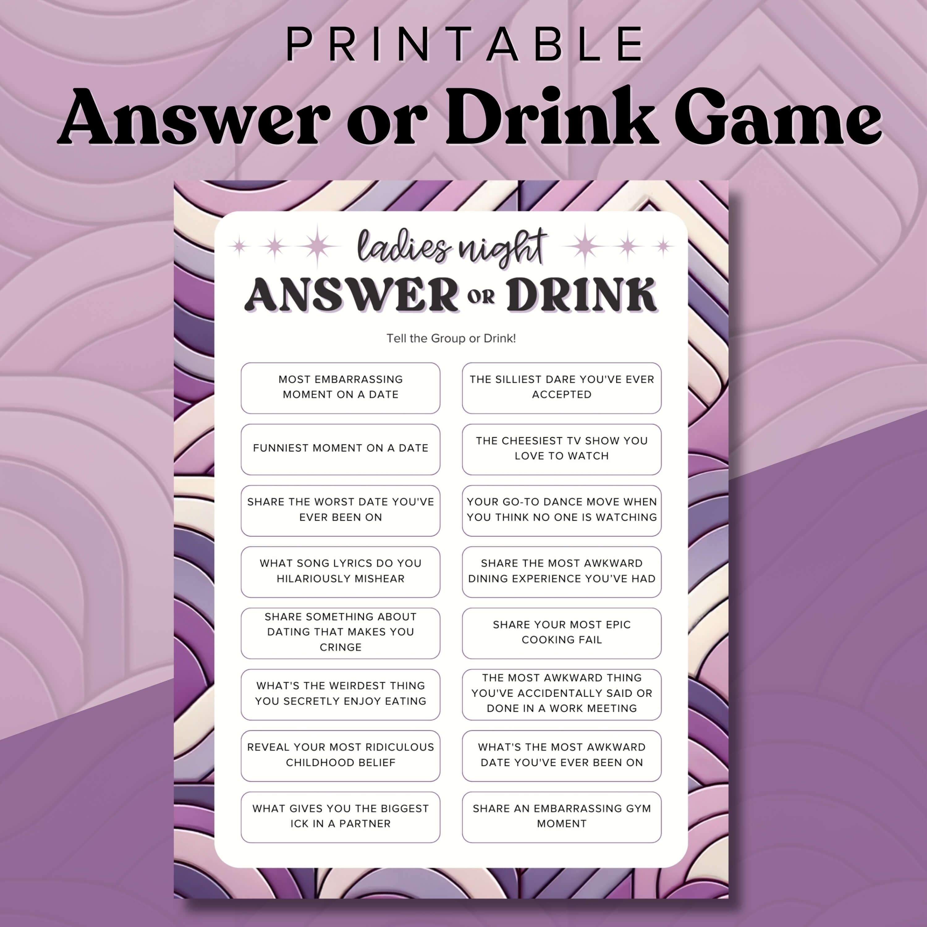 Ladies Night Answer or Drink Game: Printable Party Fun (PDF) - Etsy
