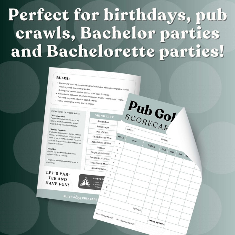 Pub Golf Scorecard Template: Editable Bar Crawl Drinking Game (digital ...