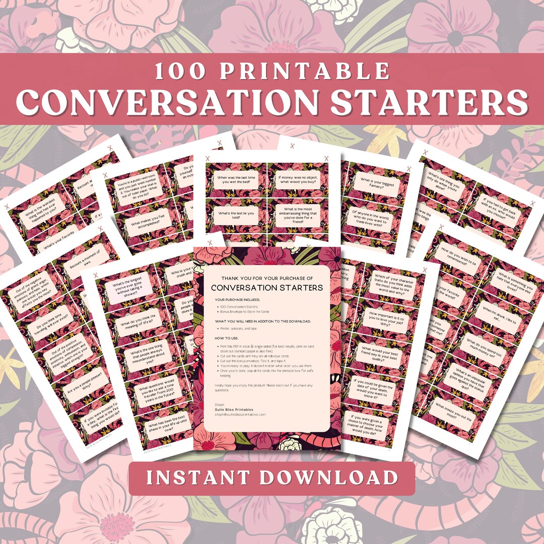 Printable Boho Conversation Starter Cards: 100 Epic Chat Prompts (PDF ...