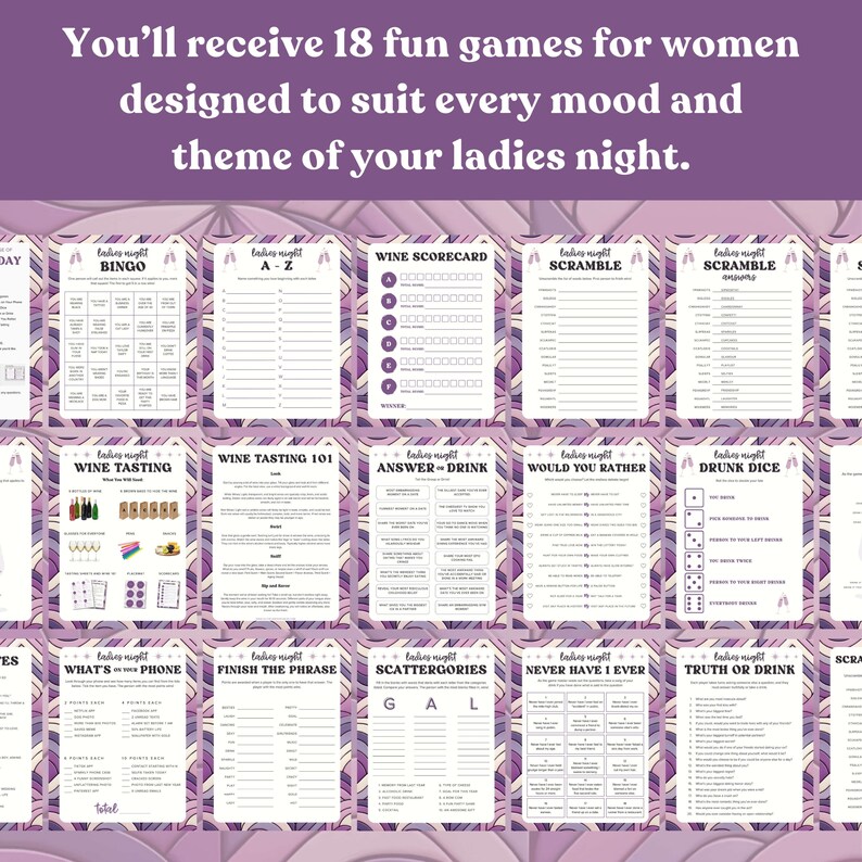 Printable Ladies Night Games Bundle: 18 Fun Party Games (PDF) - Etsy